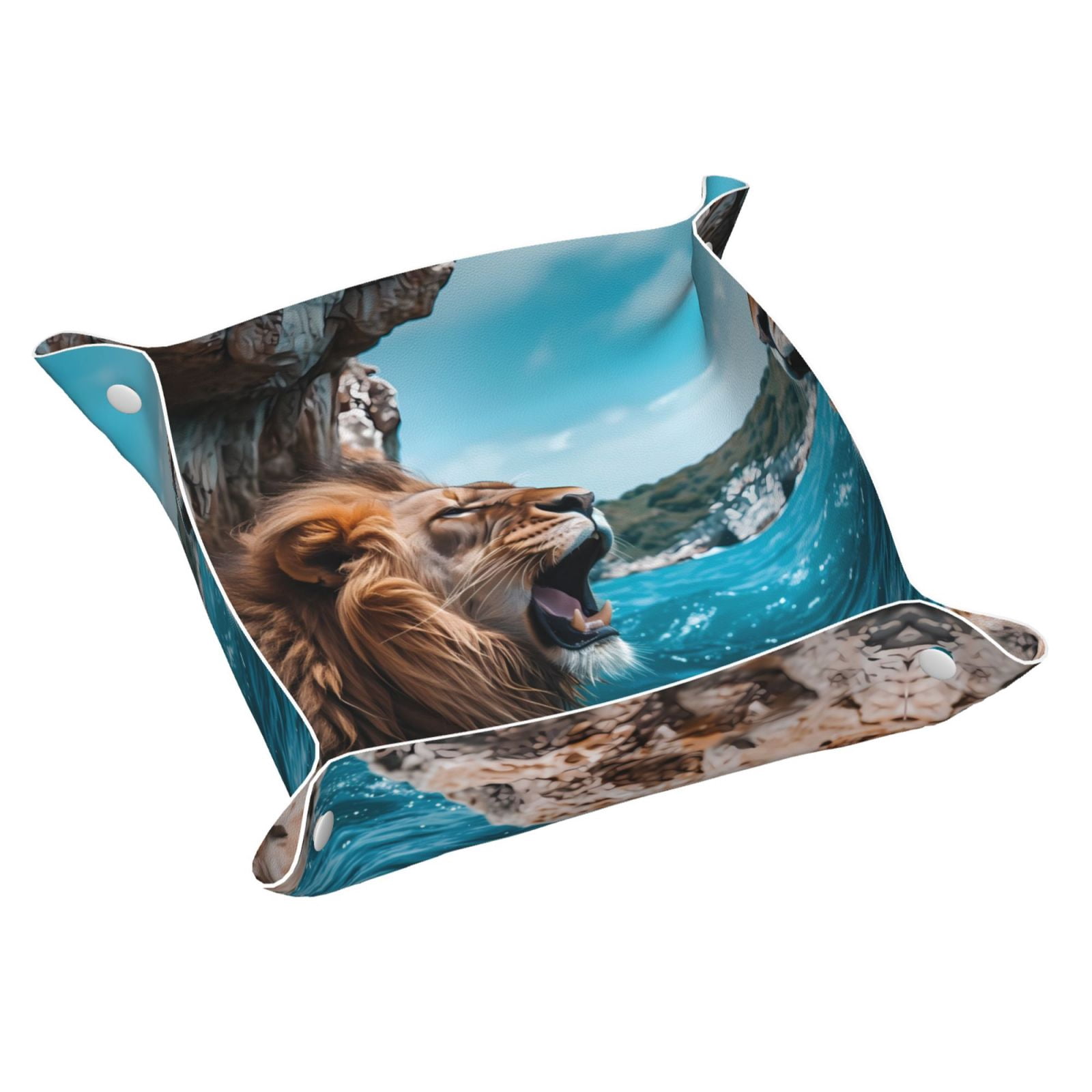 Valet Tray, Ice Blue Coastal Lion Faux Leather Desk Tray Vanity Tray ...