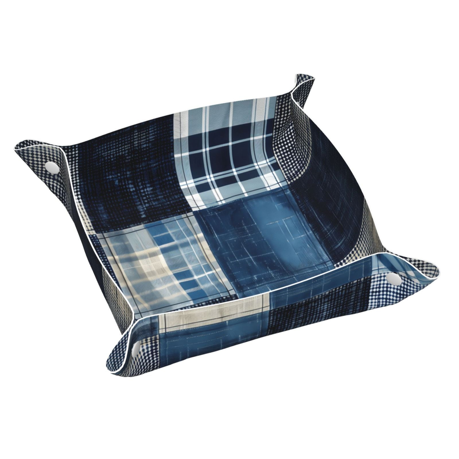Valet Tray, Indigo Patchwork Quilt Faux Leather Desk Tray Vanity Tray ...