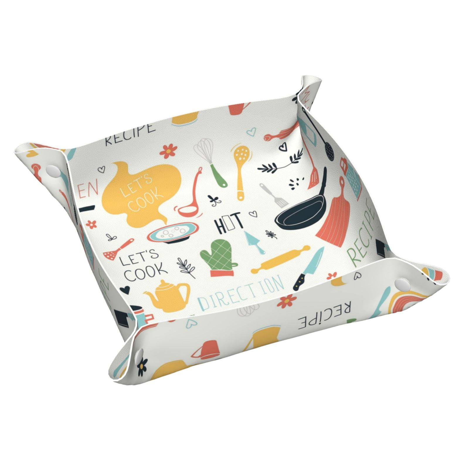 Valet Tray, Kitchen Doodle Pattern Faux Leather Desk Tray Vanity Tray ...