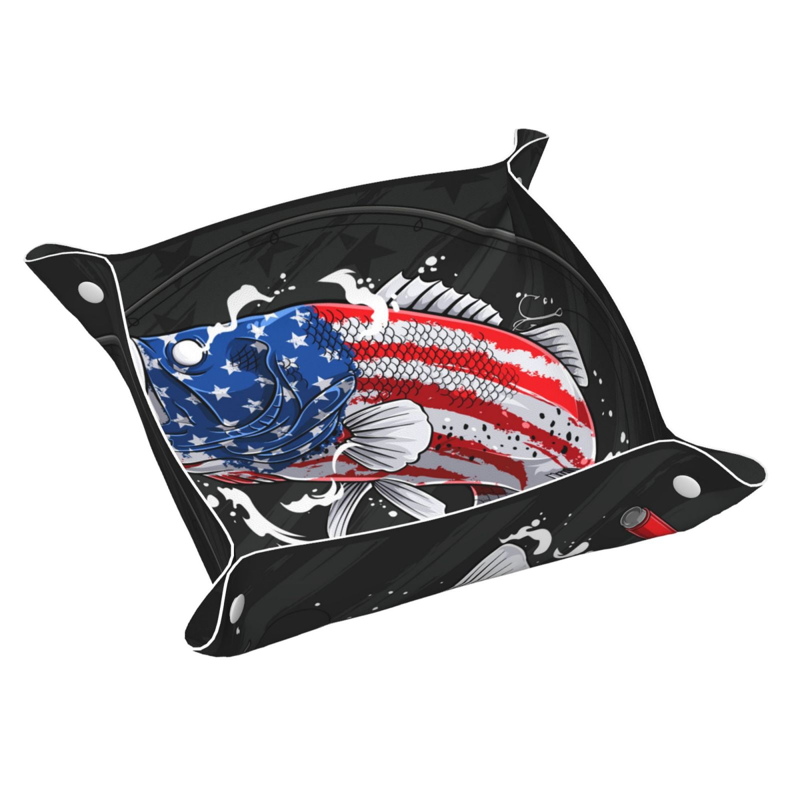 Valet Tray, Largemouth Bass Fish in USA Faux Leather Desk Tray Vanity ...