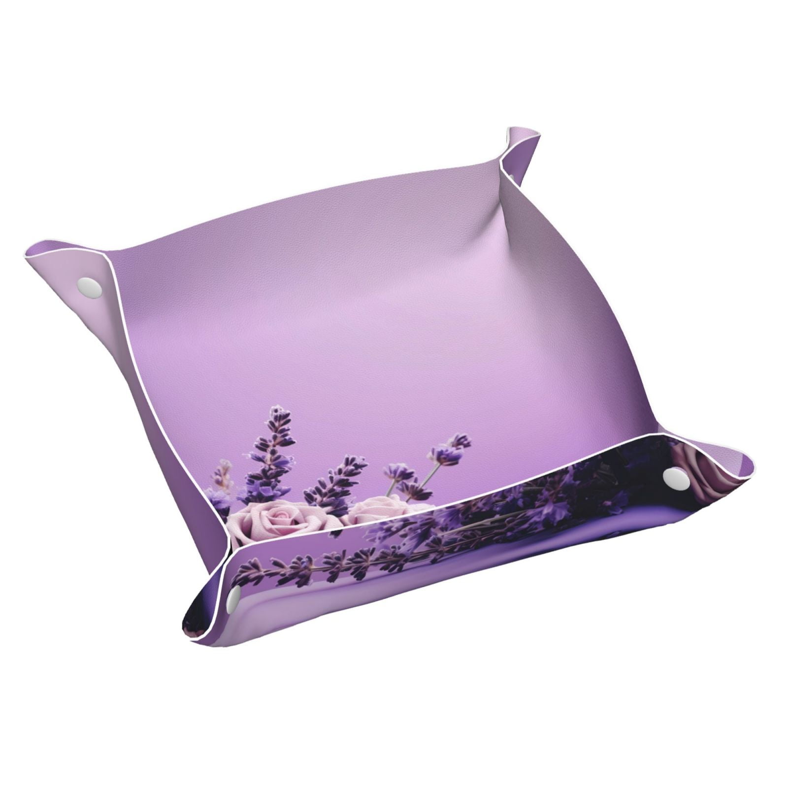 Valet Tray, Lavender Roses Arrangement Faux Leather Desk Tray Vanity ...