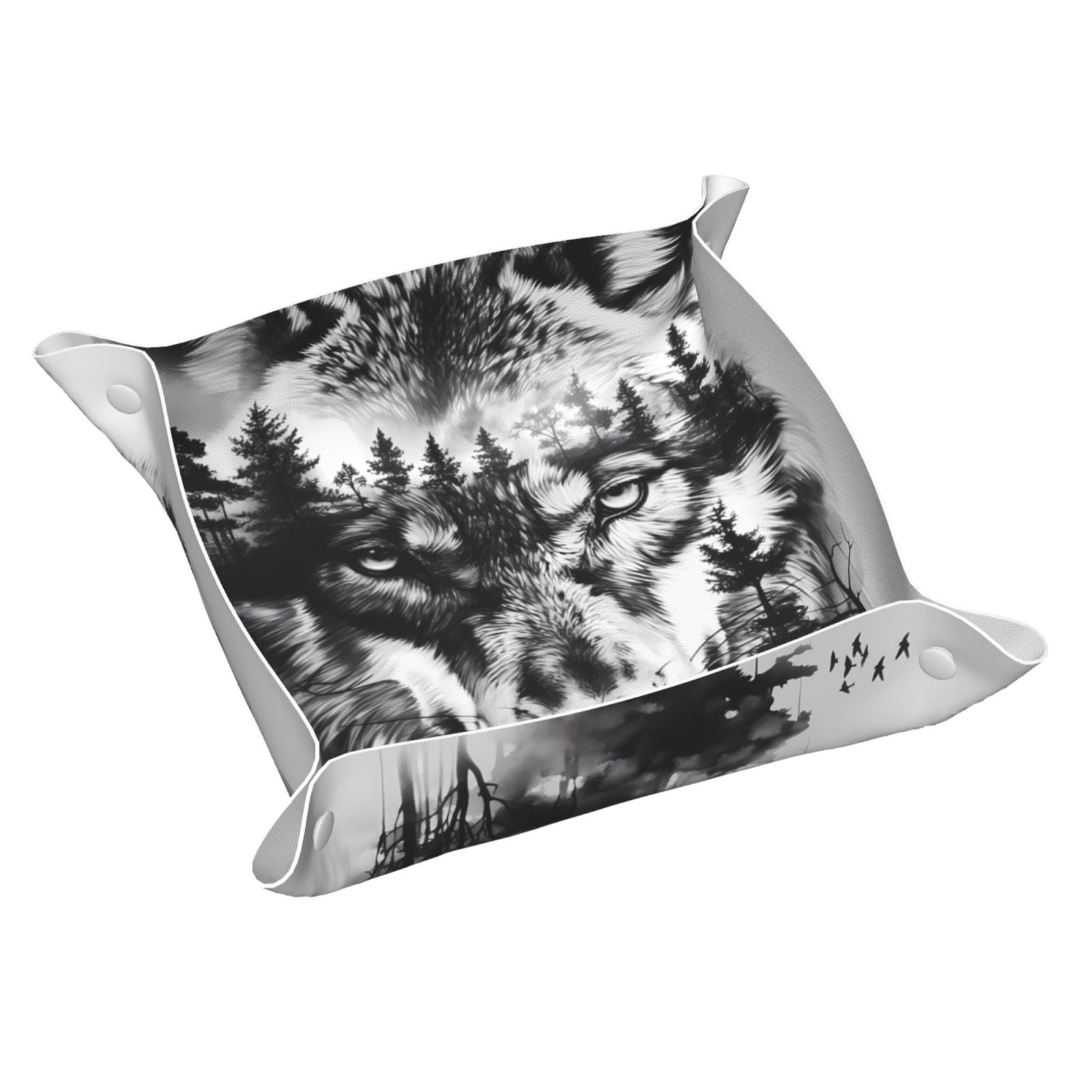 Valet Tray, Majestic Wolf Landscape Faux Leather Desk Tray Vanity Tray ...