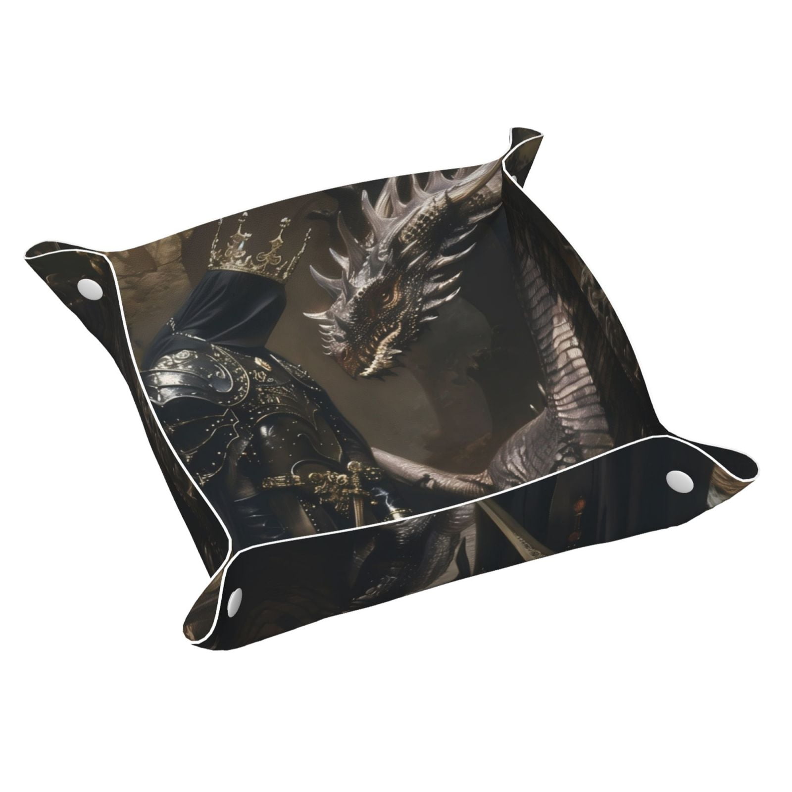 Valet Tray, Medieval Knight And Dragon Faux Leather Desk Tray Vanity ...
