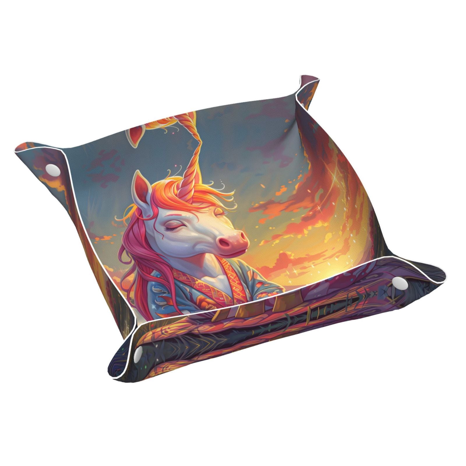 Valet Tray, Meditating Cute Pink Horse Faux Leather Desk Tray Vanity ...