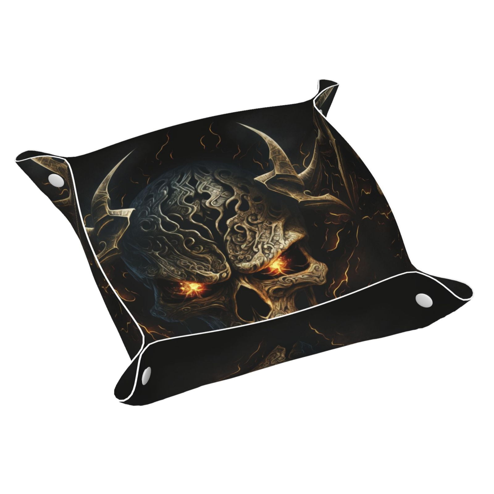 Valet Tray, Metal Evil Skull Faux Leather Desk Tray Vanity Tray Night ...