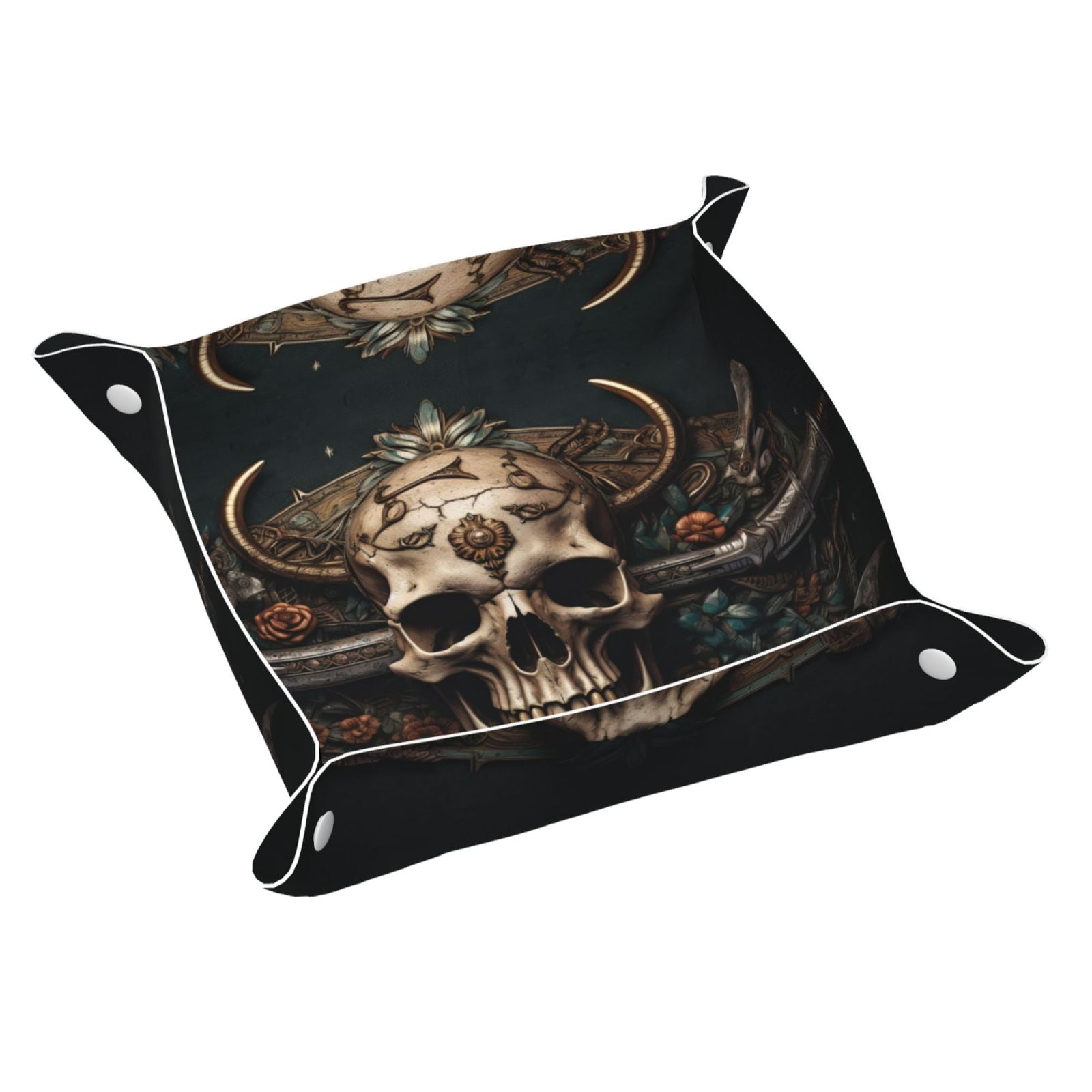 Valet Tray, Metal Style Horned Skull Faux Leather Desk Tray Vanity Tray ...