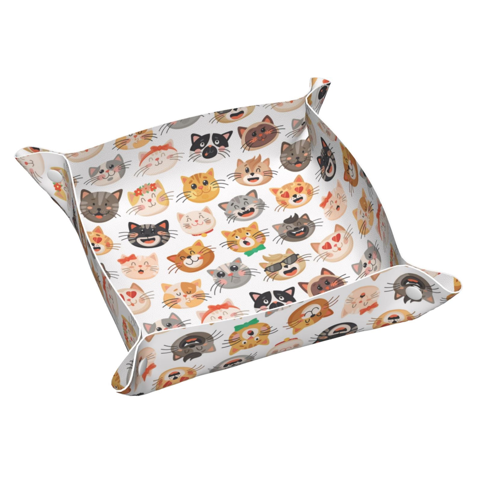 Valet Tray, Modern Diverse Cartoon Cute Cats Faux Leather Desk Tray ...