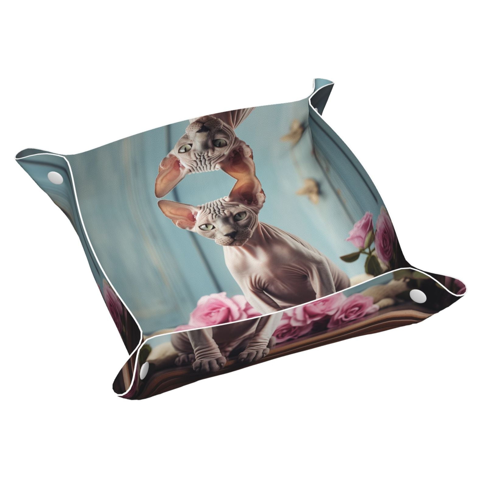 Valet Tray, Modern Flower Hairless Cat Faux Leather Desk Tray Vanity ...