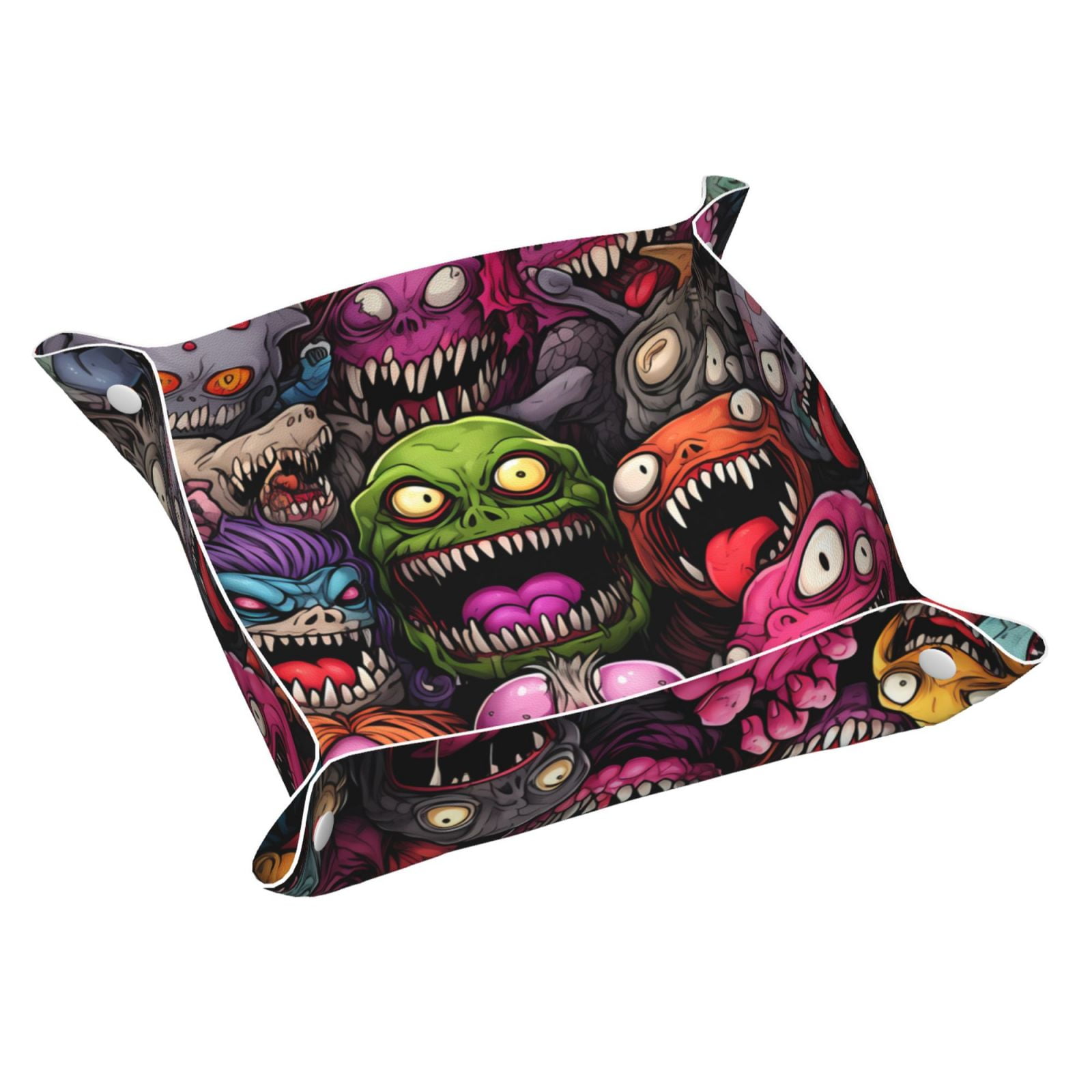 Valet Tray, Monstrous Cartoon Characters Faux Leather Desk Tray Vanity ...