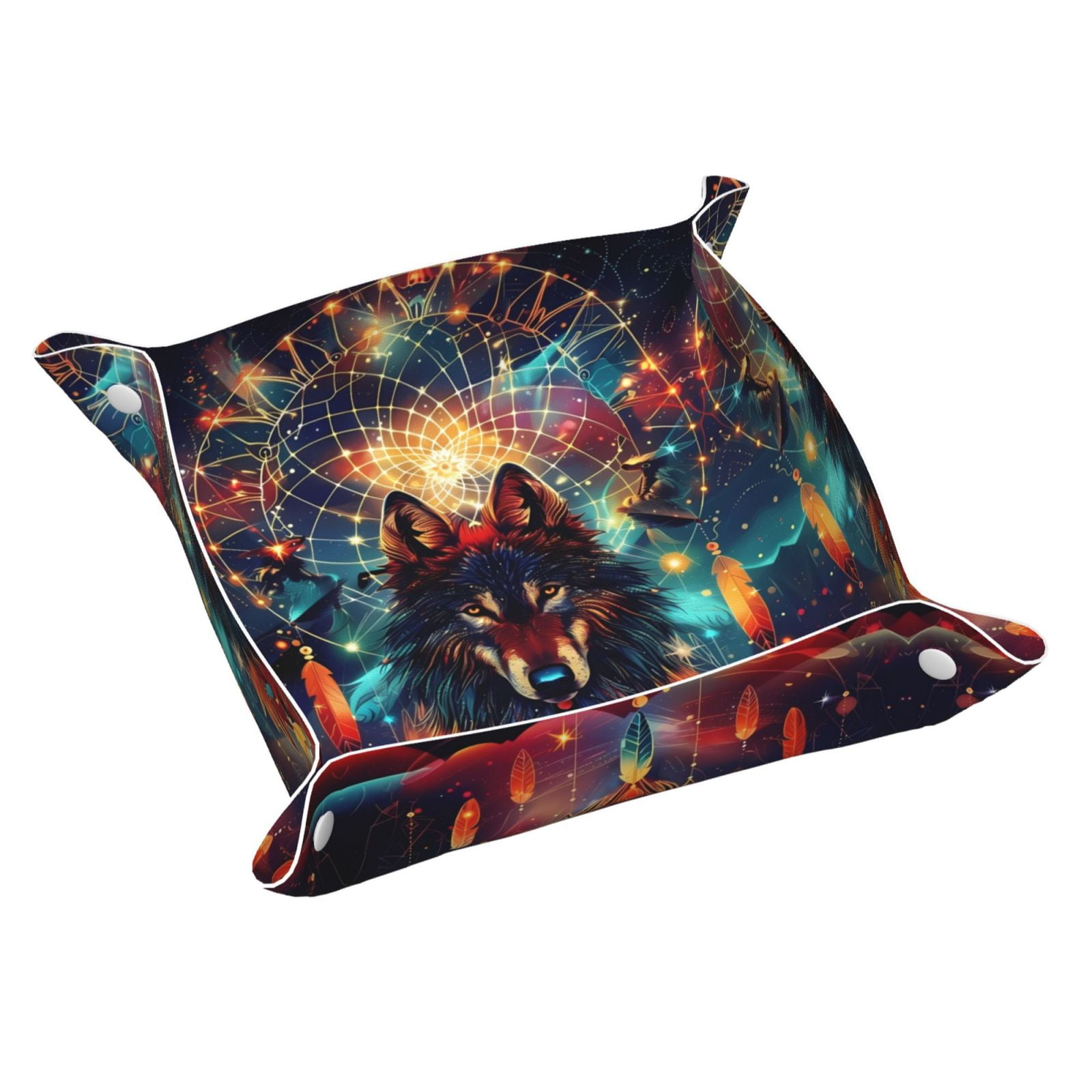 Valet Tray, Mystic Wolf Dreamcatcher Faux Leather Desk Tray Vanity Tray ...