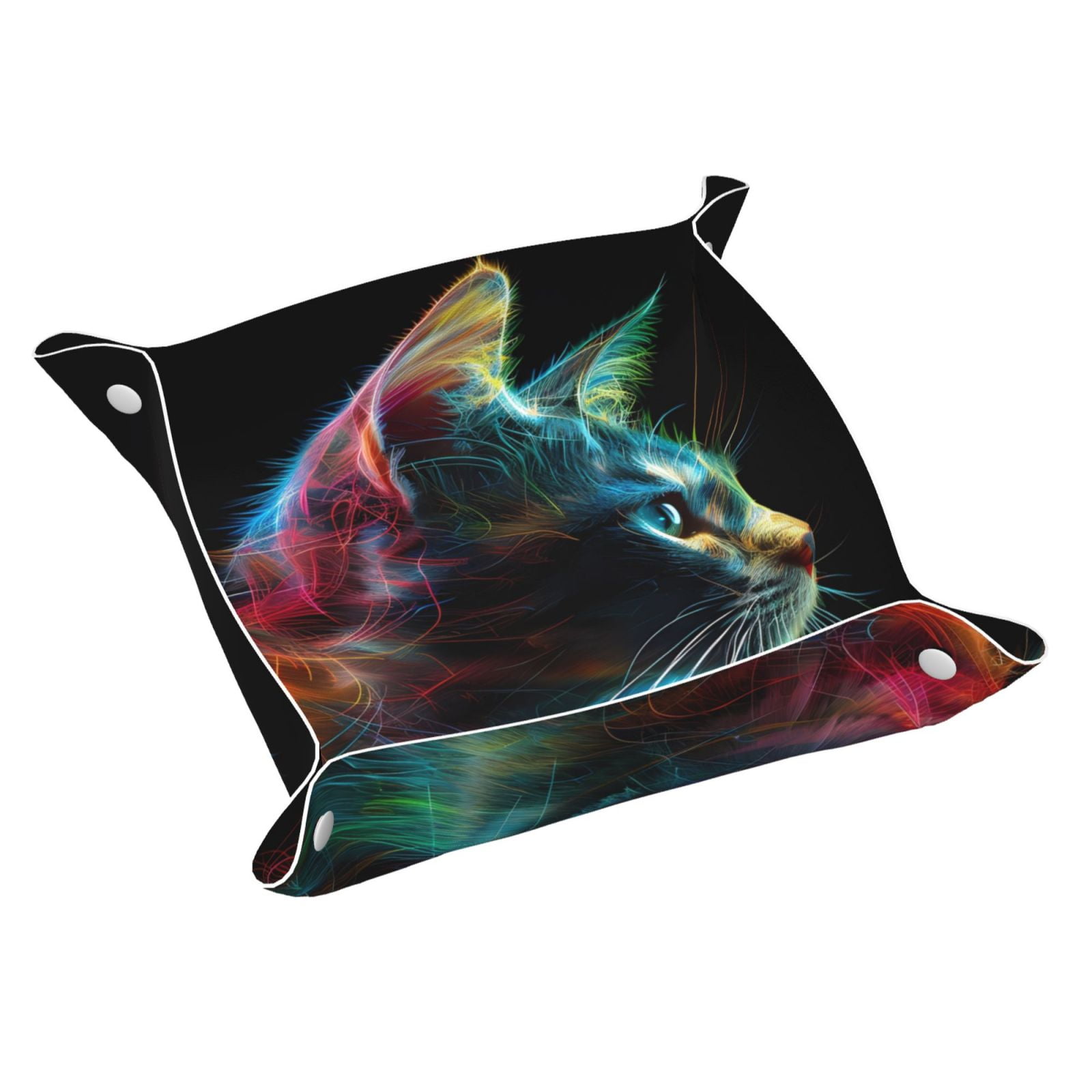 Valet Tray, Neon Spectrum Cat Portrait Faux Leather Desk Tray Vanity ...