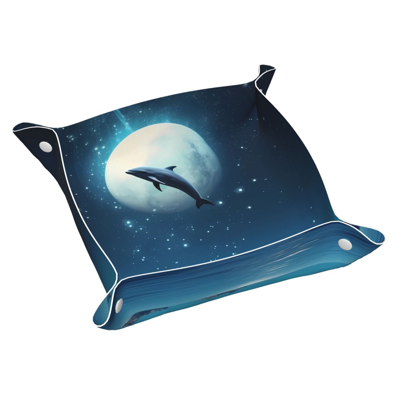 Valet Tray, Night Sky Moon Dolphin Faux Leather Desk Tray Vanity Tray ...