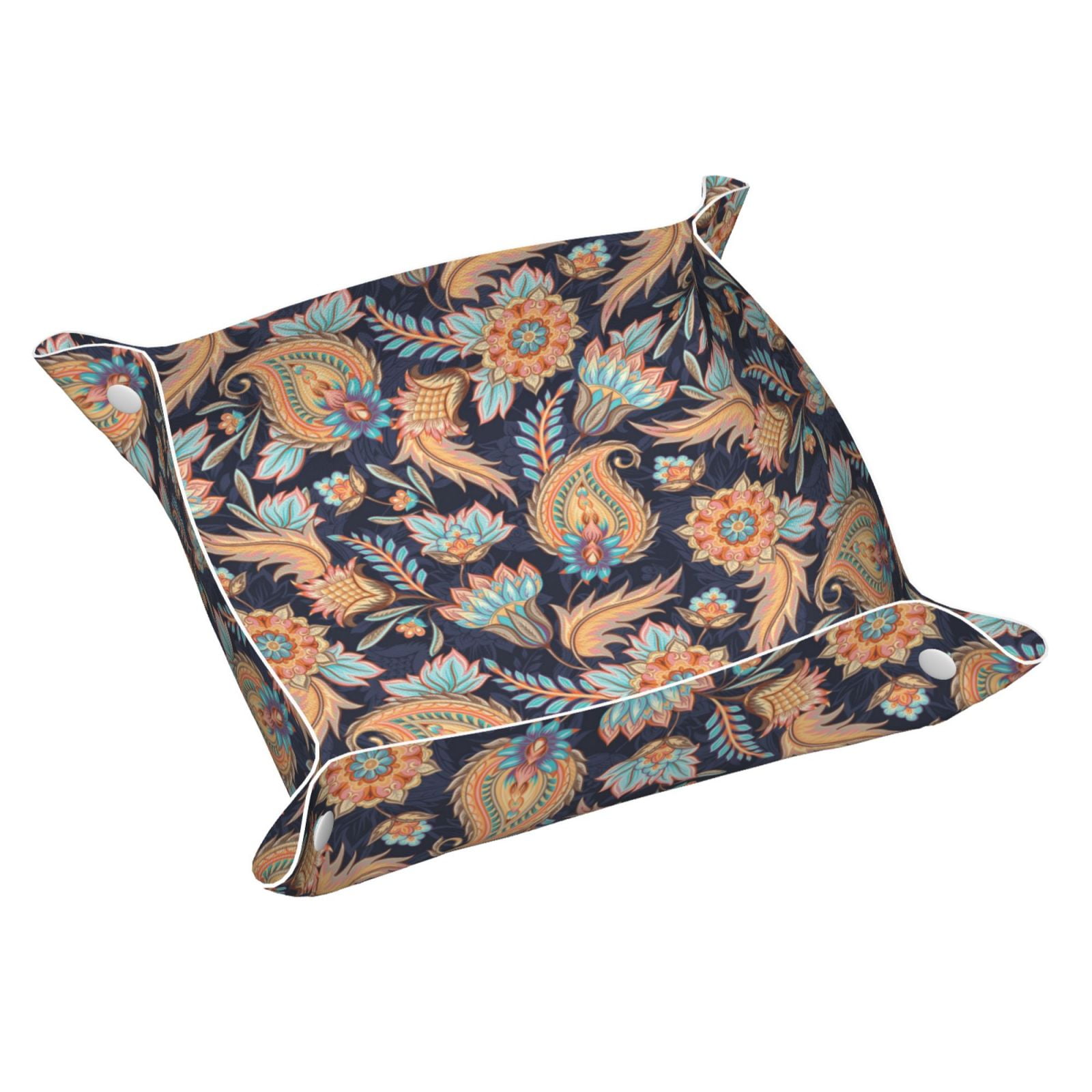 Valet Tray, Orange Flower Paisley Faux Leather Desk Tray Vanity Tray ...
