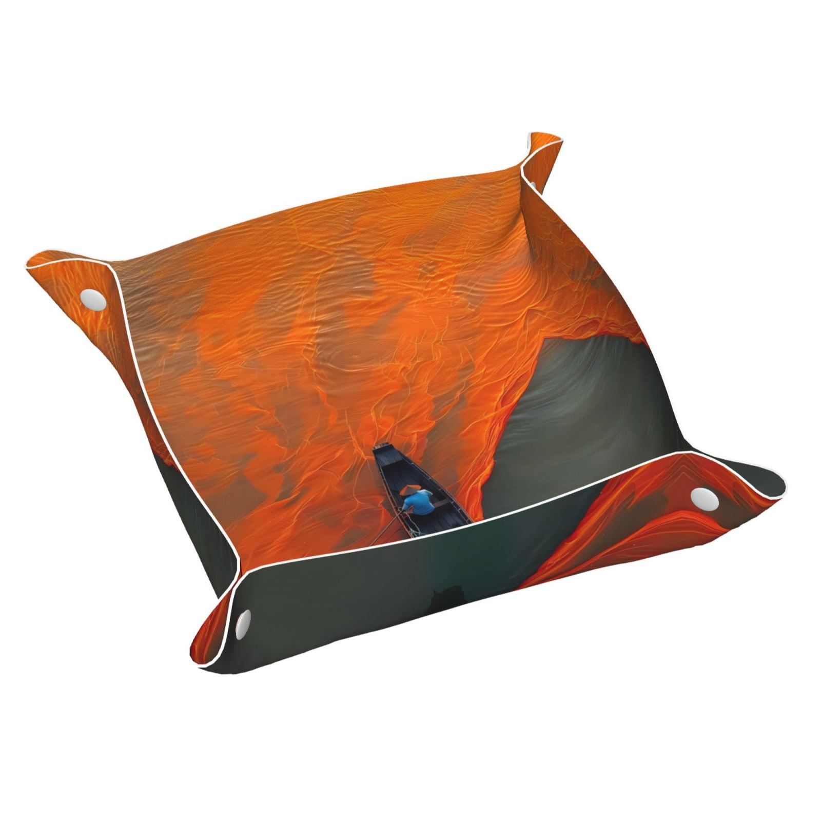 Valet Tray, Orange Net Fishing Boat Faux Leather Desk Tray Vanity Tray ...