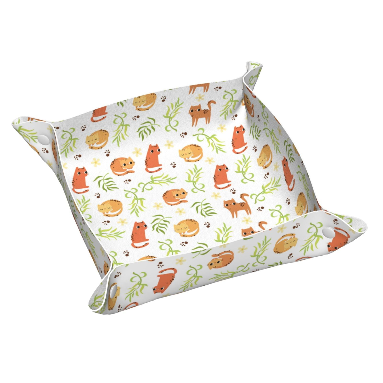 Valet Tray, Painted Cute Cartoon Cat Faux Leather Desk Tray Vanity Tray ...