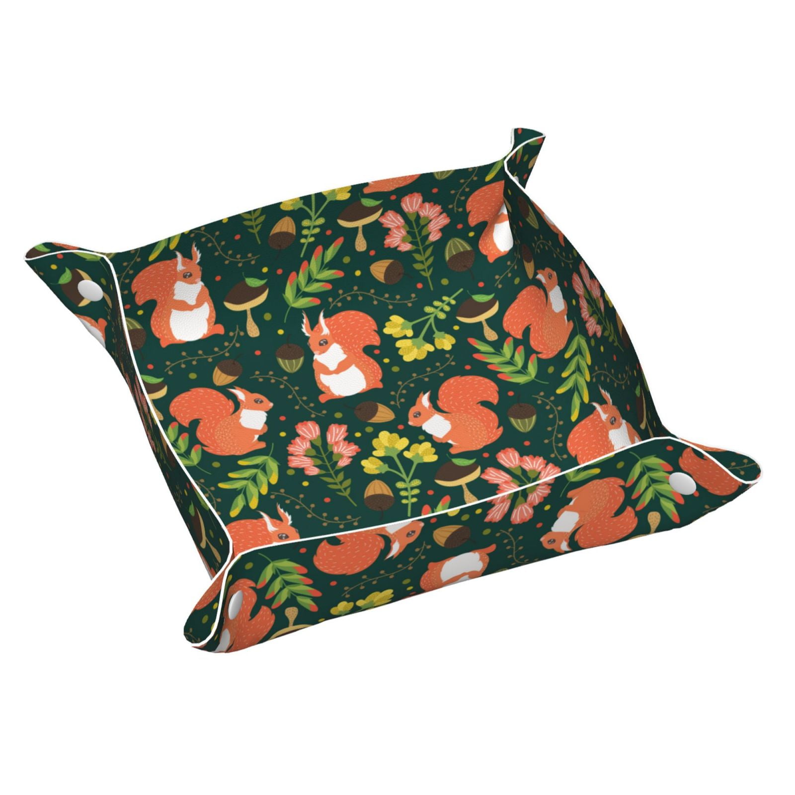 Valet Tray, Painted Cute Squirrel Flower Faux Leather Desk Tray Vanity ...