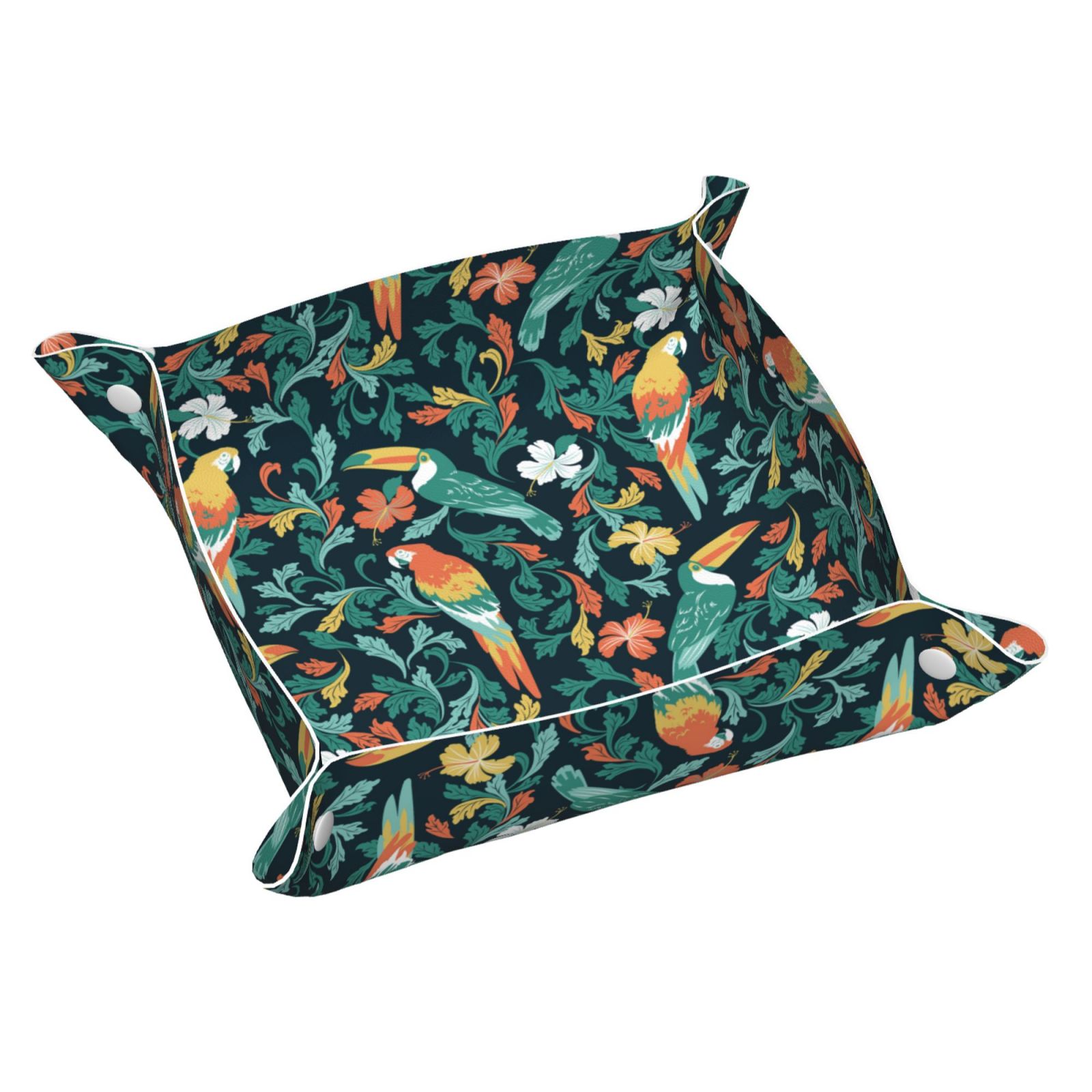 Valet Tray, Painted Parrot Toucan Plant Faux Leather Desk Tray Vanity ...