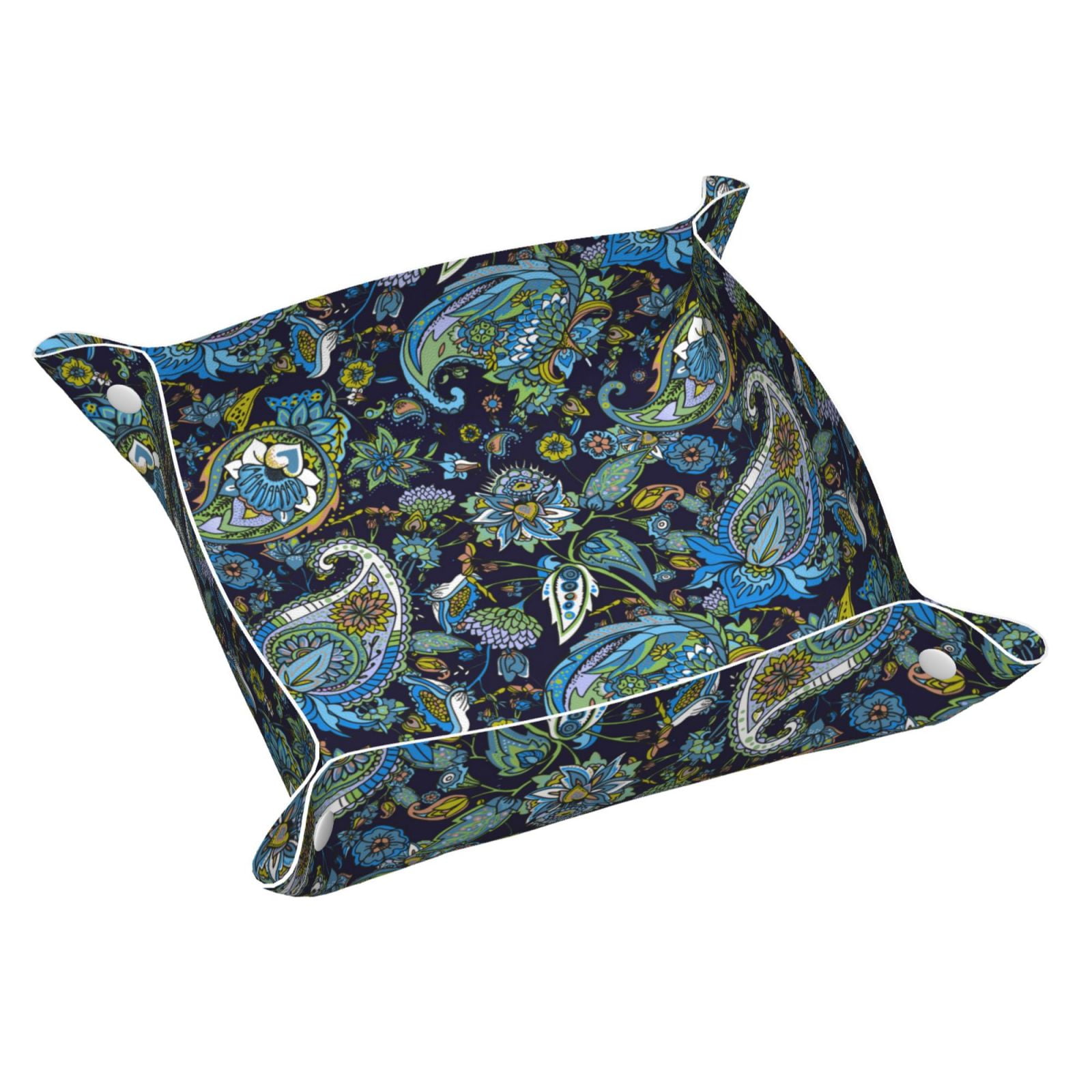 Valet Tray, Paisley Pattern Blue Green Faux Leather Desk Tray Vanity ...