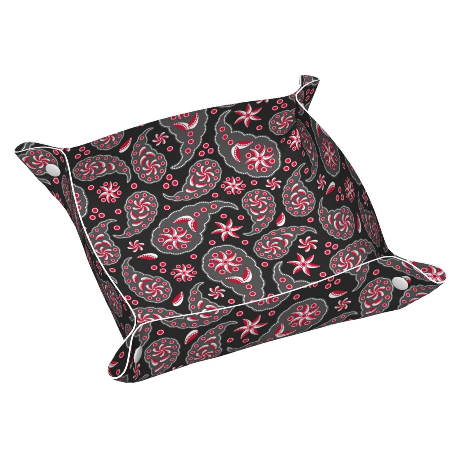 Valet Tray, Paisley Red Black Faux Leather Desk Tray Vanity Tray Night ...