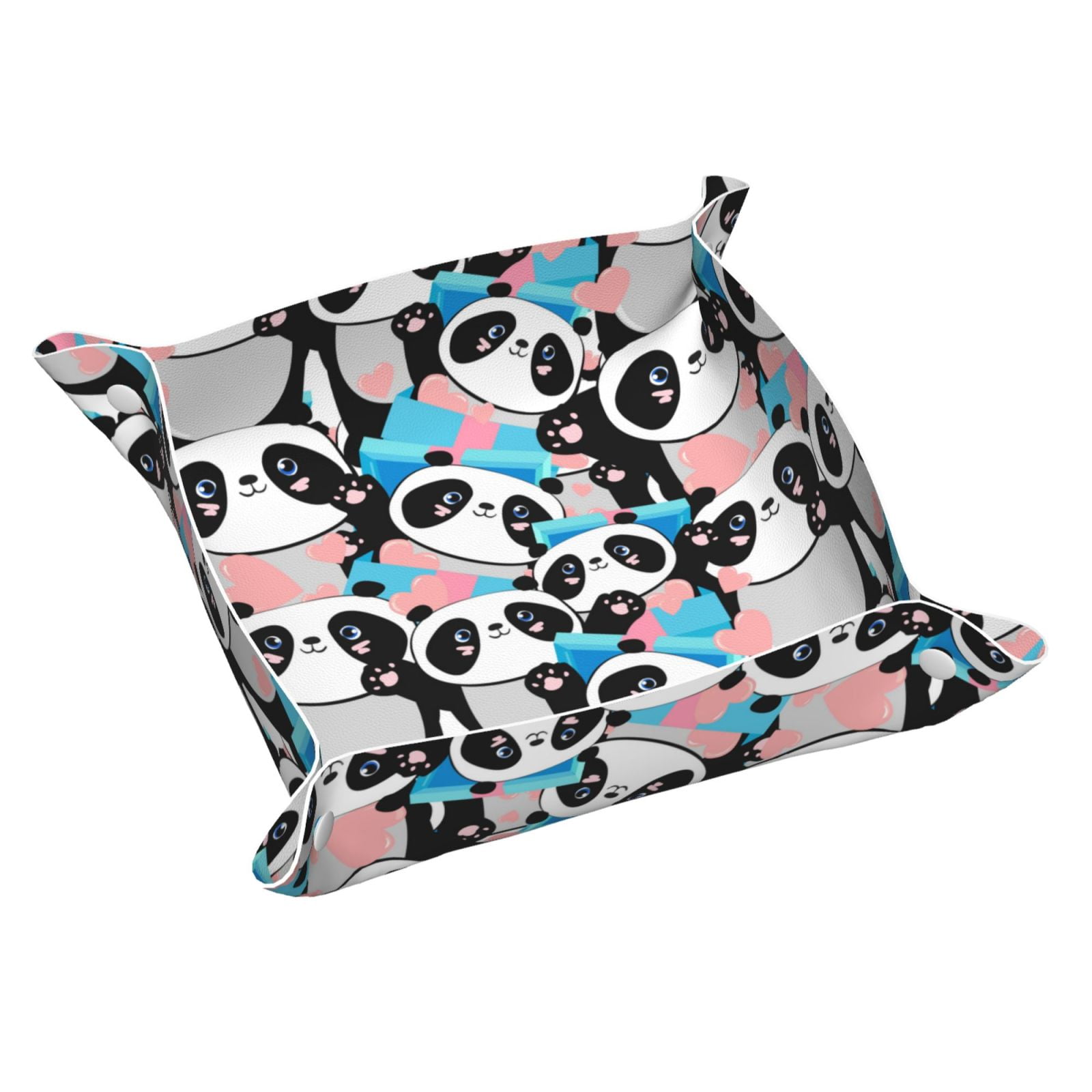 Valet Tray, Panda Cute Pink Hearts Faux Leather Desk Tray Vanity Tray ...