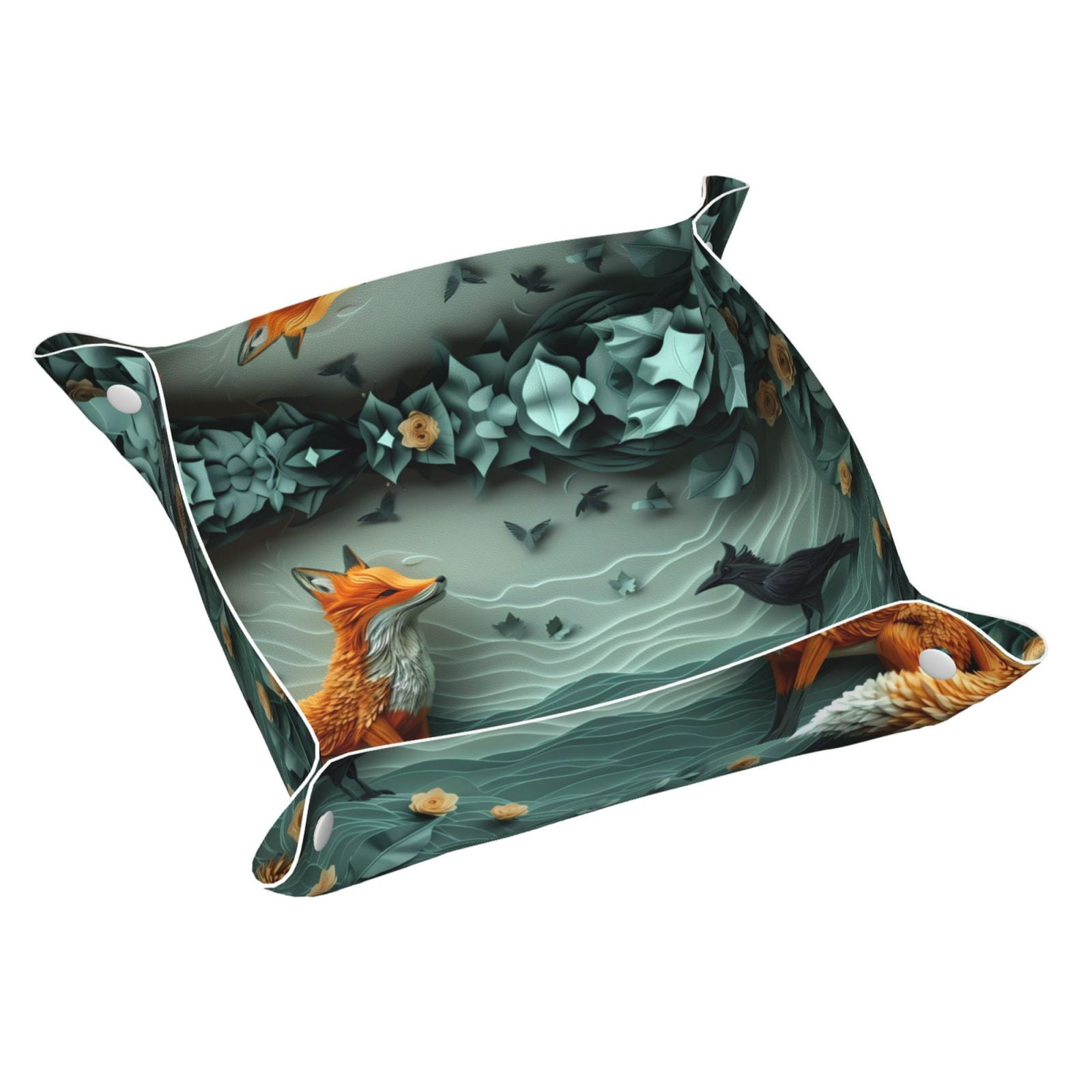 Valet Tray, Paper Fox Crow Fantasy Faux Leather Desk Tray Vanity Tray ...