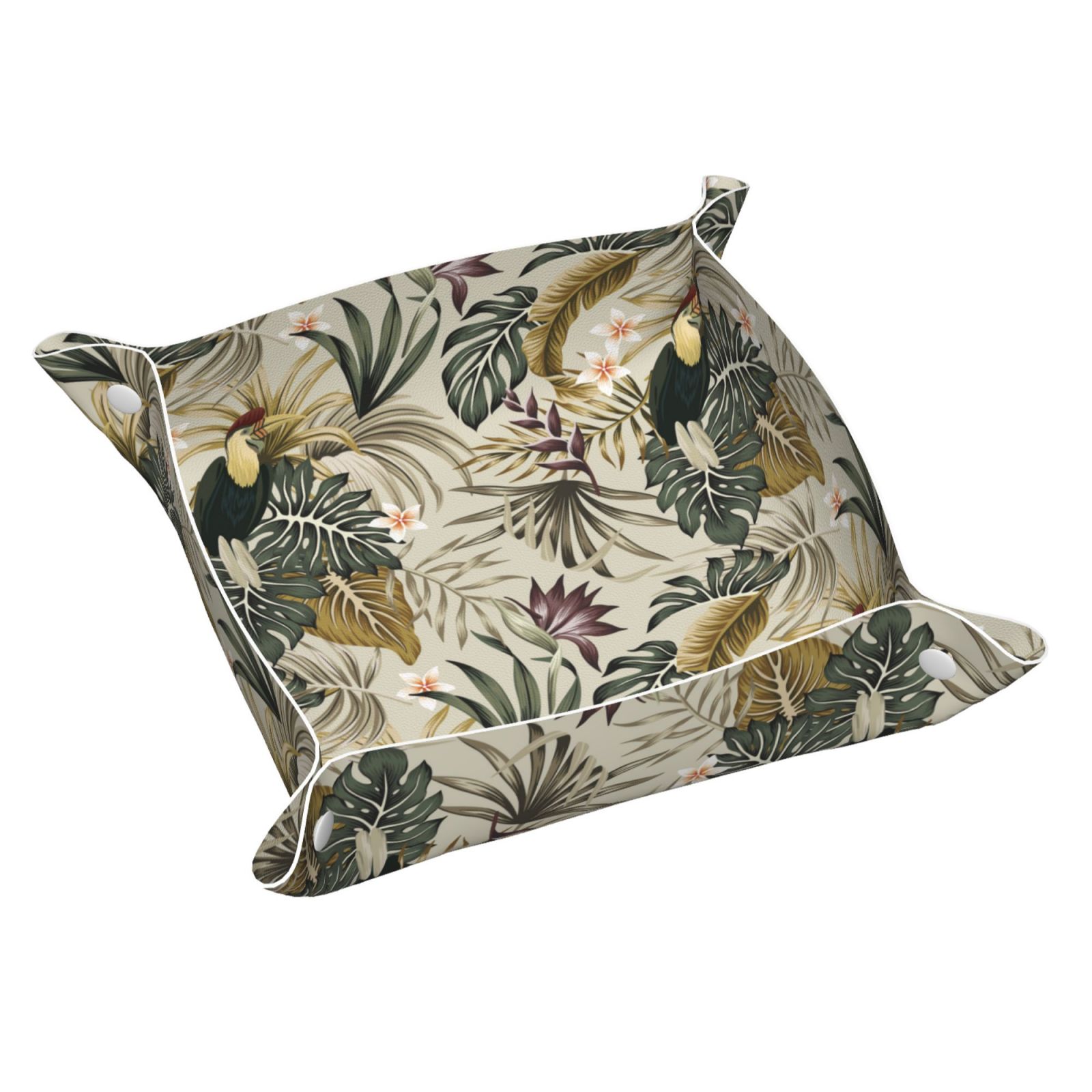 Valet Tray, Parrot Bird Tropical Plant Faux Leather Desk Tray Vanity ...