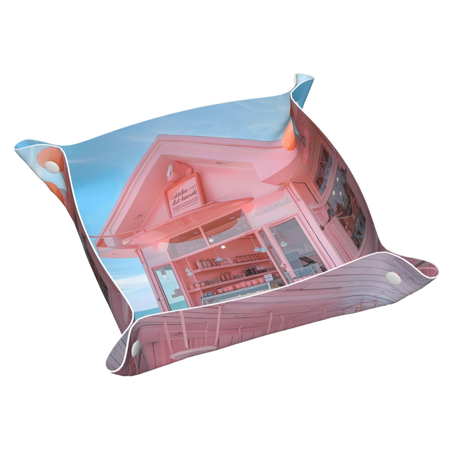 Valet Tray, Pastel Pink Beach Cafe Faux Leather Desk Night Stand ...