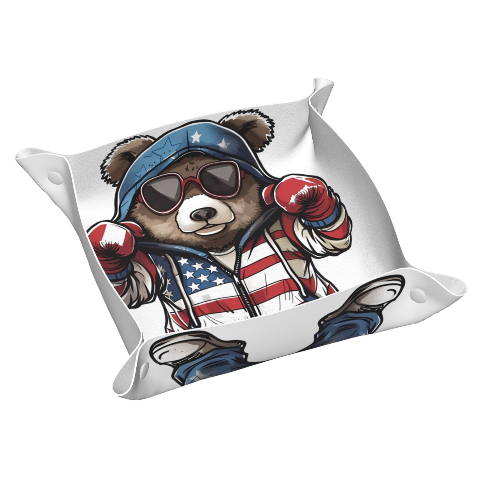 Valet Tray, Patriotic Boxing Bear Art Faux Leather Desk Tray Vanity ...