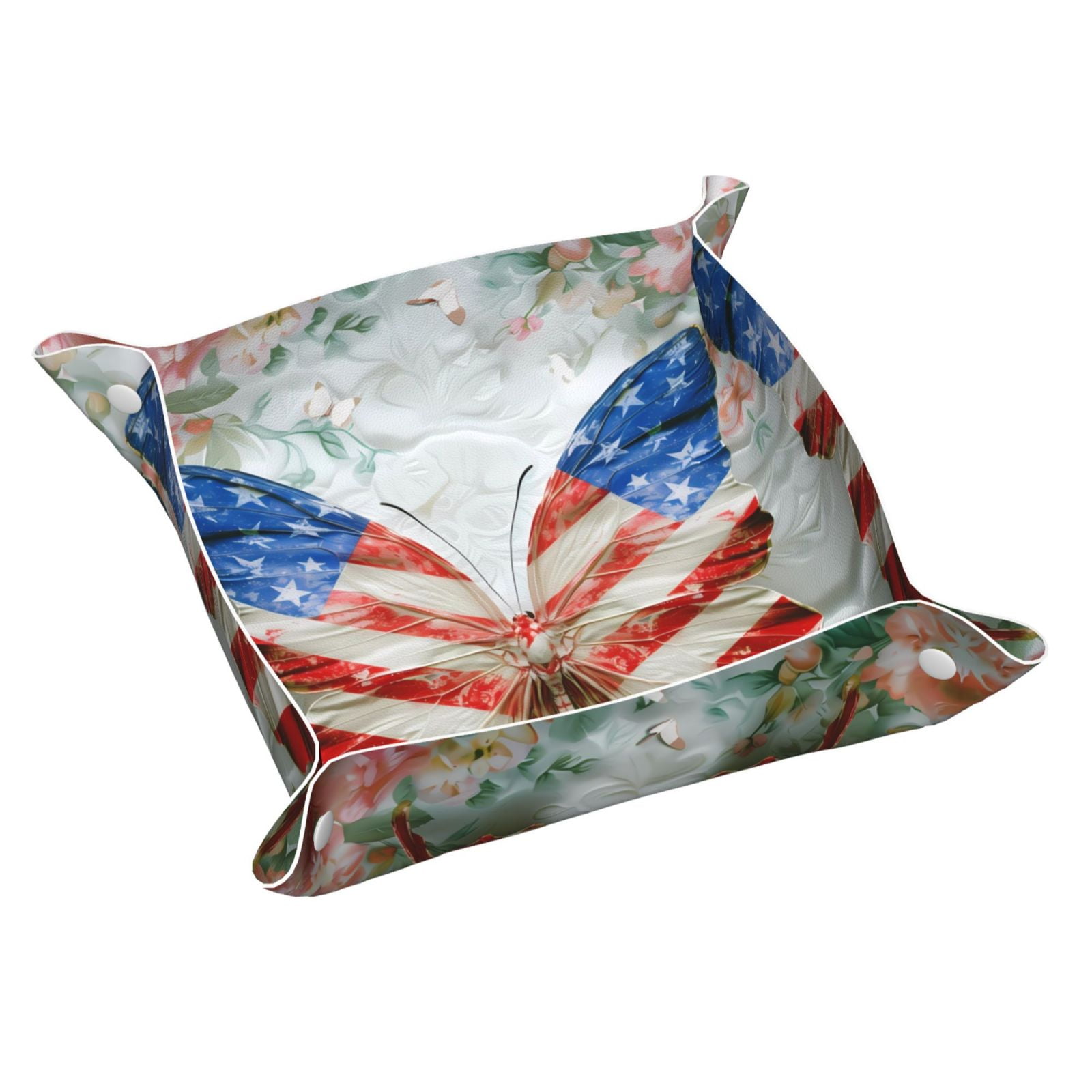 Valet Tray, Patriotic Butterfly Floral Faux Leather Desk Tray Vanity ...