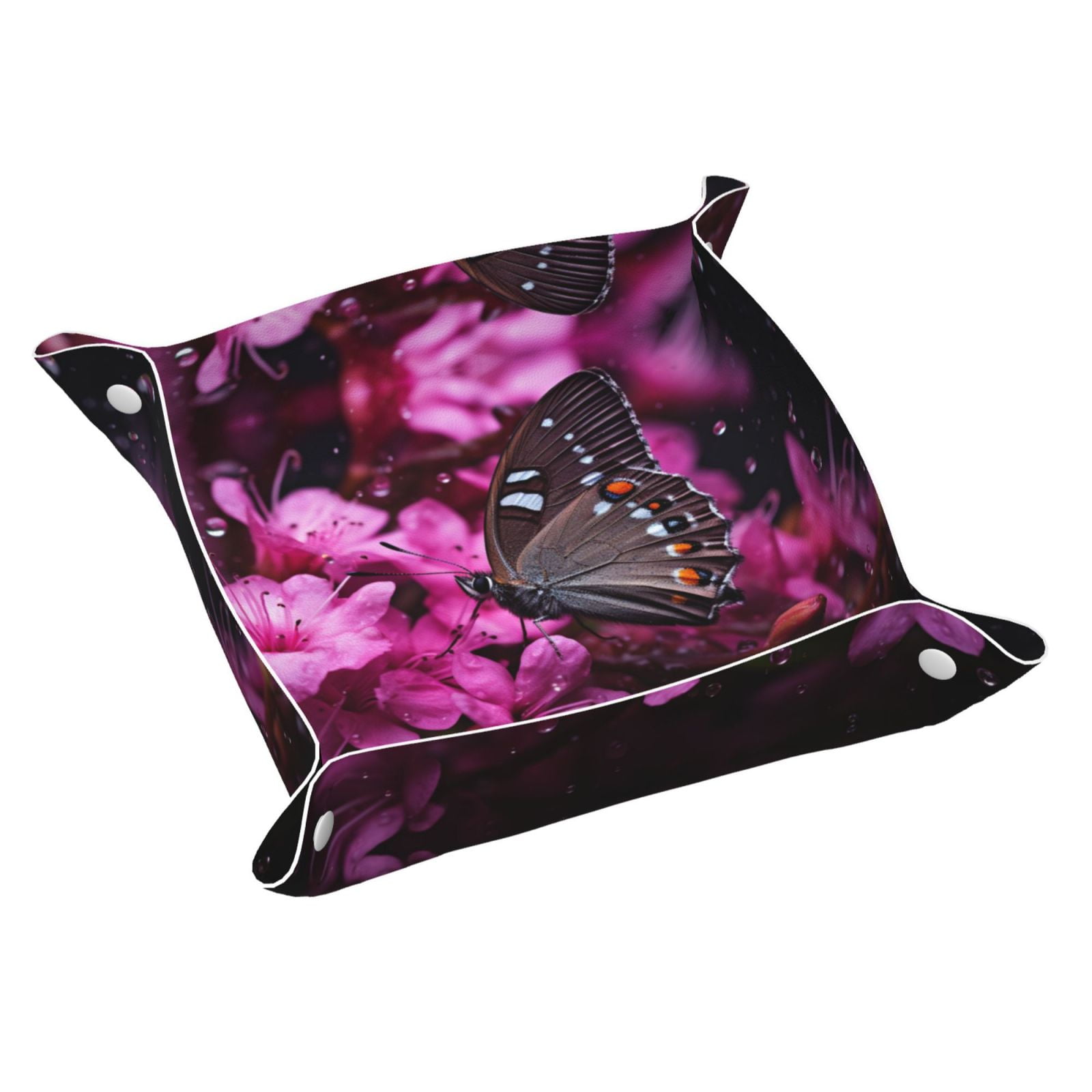 Valet Tray, Pink Blossoms Butterfly Faux Leather Desk Tray Vanity Tray Night Stand Organizer ...