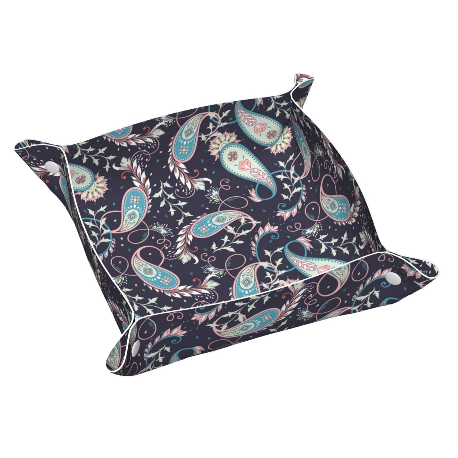 Valet Tray, Pink Blue Black Paisley Faux Leather Desk Tray Vanity Tray ...