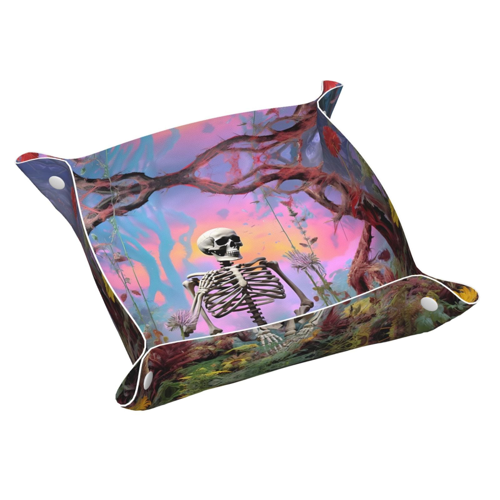 Valet Tray, Pink Sky Sunflower Skull Faux Leather Desk Tray Vanity Tray ...