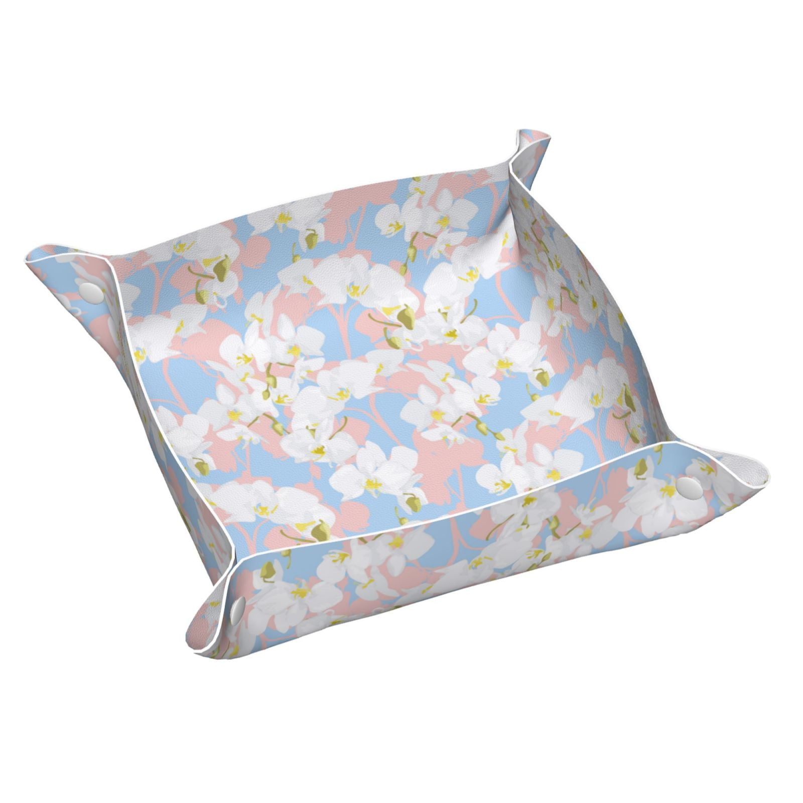 Valet Tray, Pink White Orchids Flowers Faux Leather Desk Tray Vanity ...