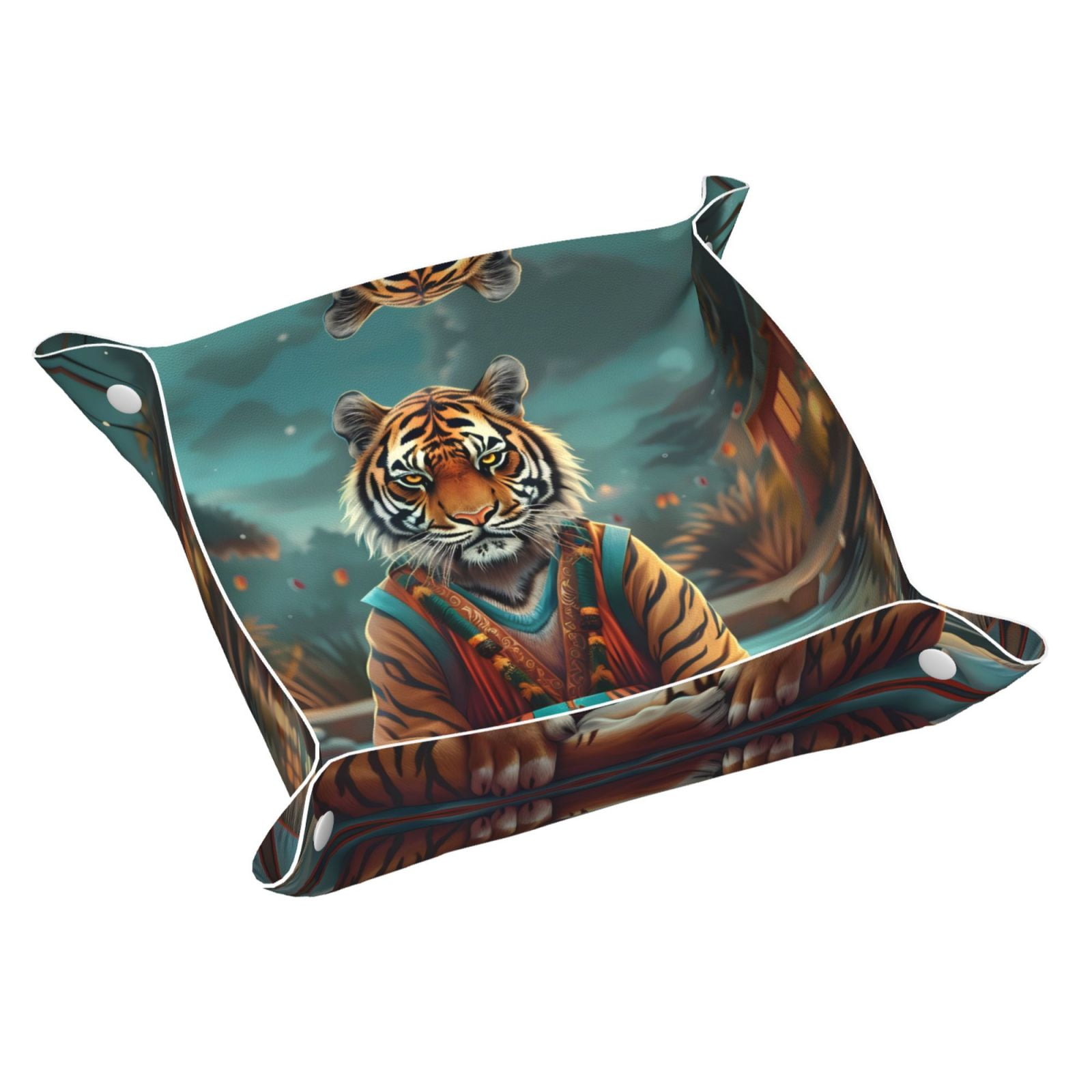 Valet Tray, Pond Meditating Tiger Faux Leather Desk Tray Vanity Tray ...