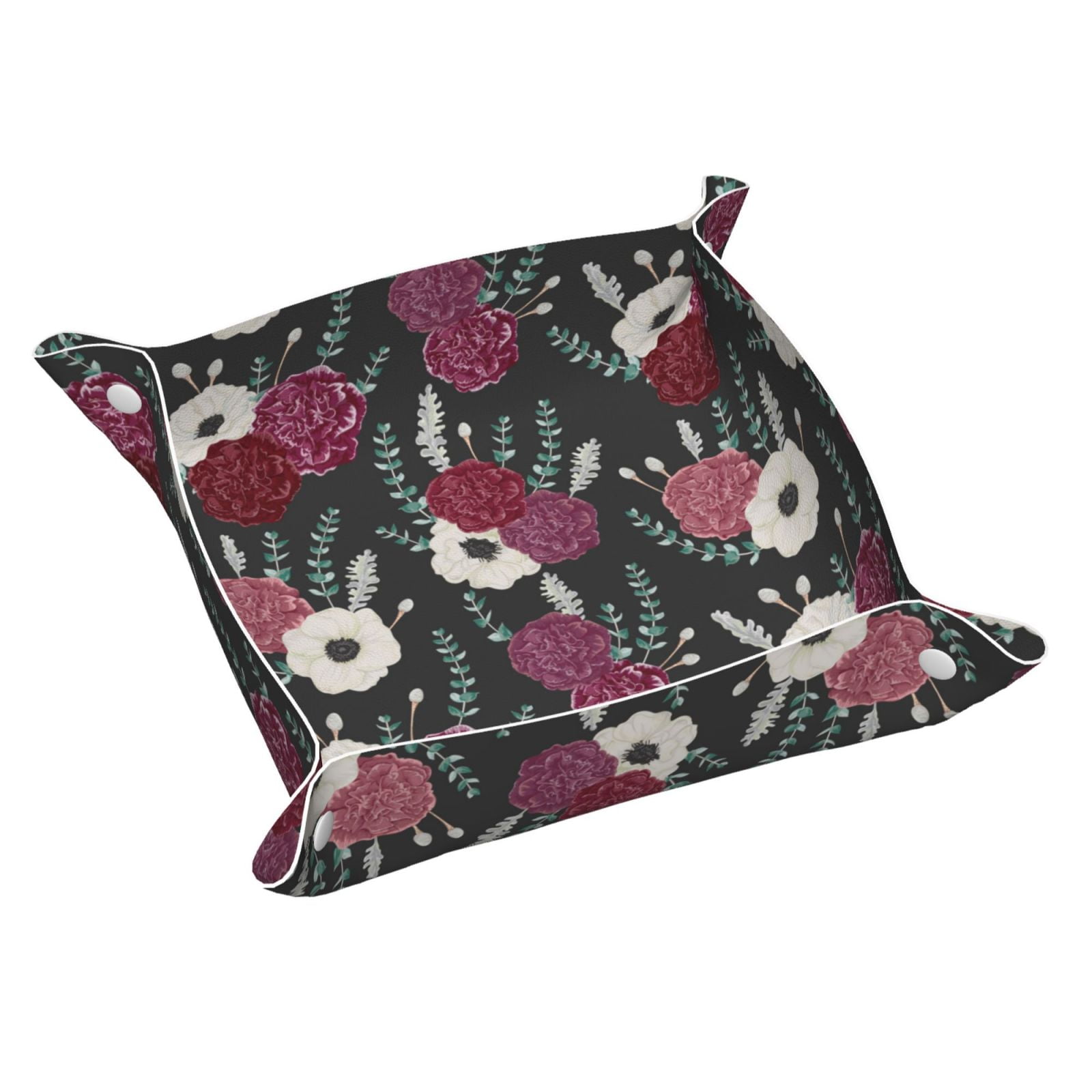 Valet Tray, Purple Red White Carnations Flowers Faux Leather Desk Tray ...
