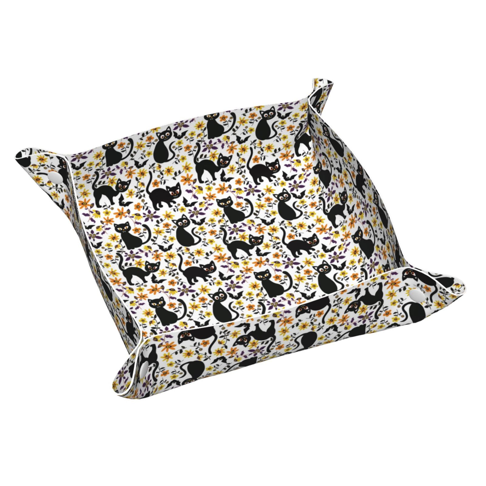 Valet Tray, Quirky Cartoon Cat Black Faux Leather Desk Tray Vanity Tray ...