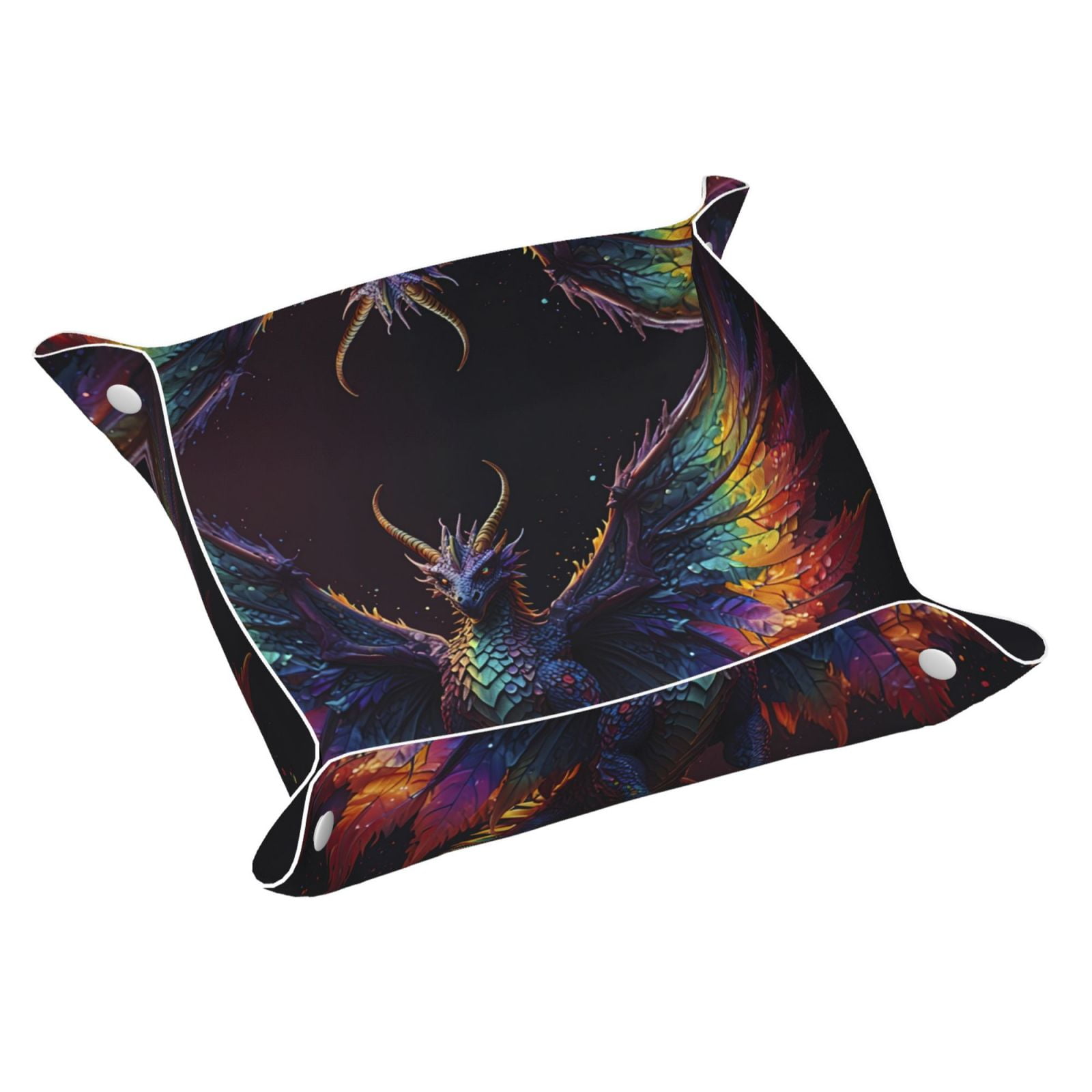 Valet Tray, Rainbow Wings Majestic Dragon Faux Leather Desk Tray Vanity ...