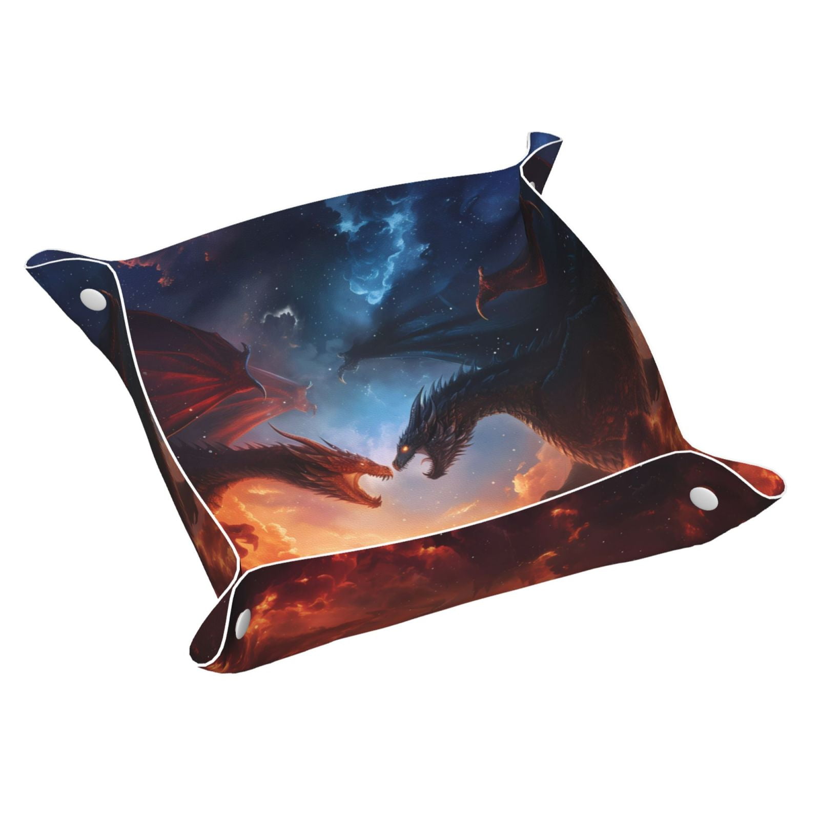 Valet Tray, Red and Blue Fire Cloud Dragon Faux Leather Desk Tray ...