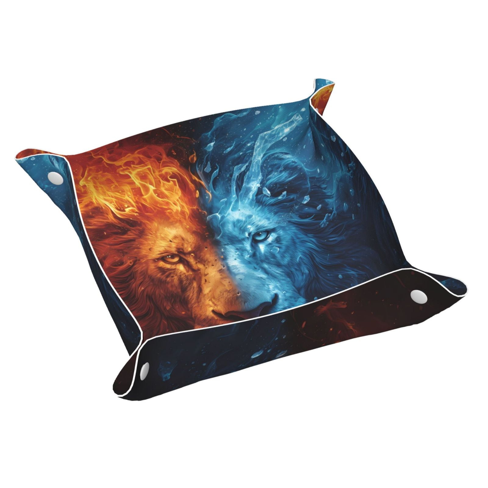 Valet Tray, Red and Blue Fire Lion Faux Leather Desk Tray Vanity Tray ...