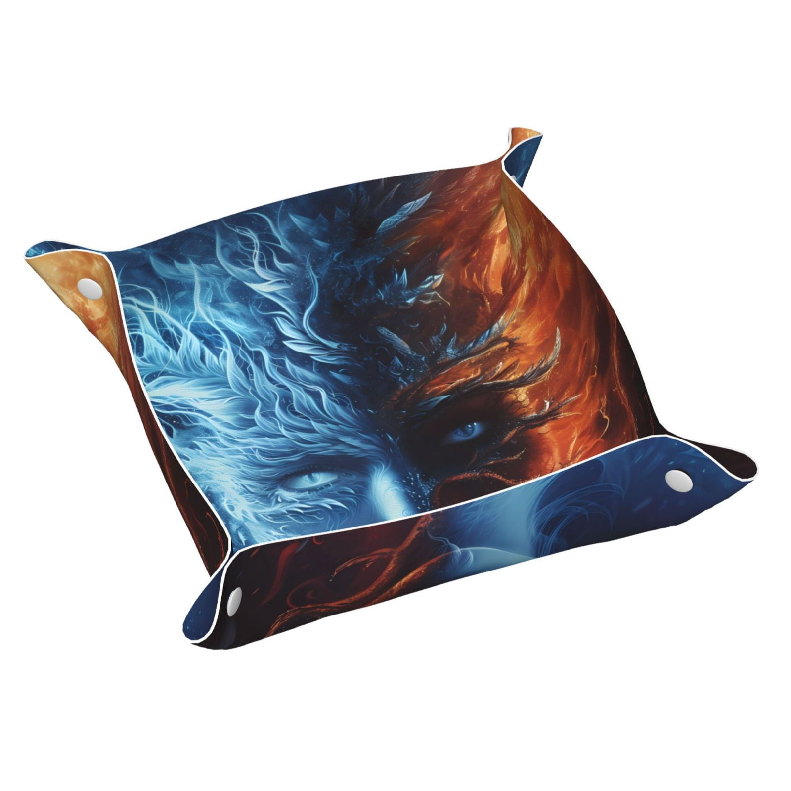 Valet Tray, Red and Blue Fire Women Faux Leather Desk Tray Vanity Tray ...