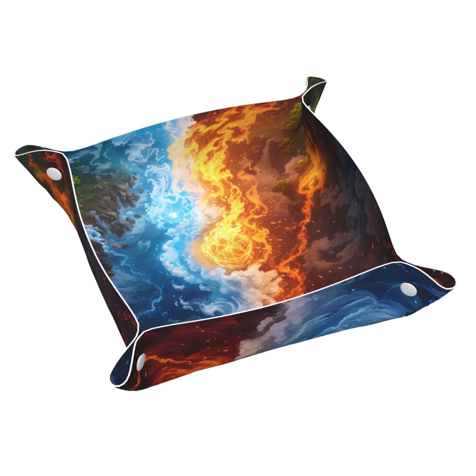 Valet Tray, Red and Blue Flame Waves Faux Leather Desk Tray Vanity Tray Night Stand Organizer ...