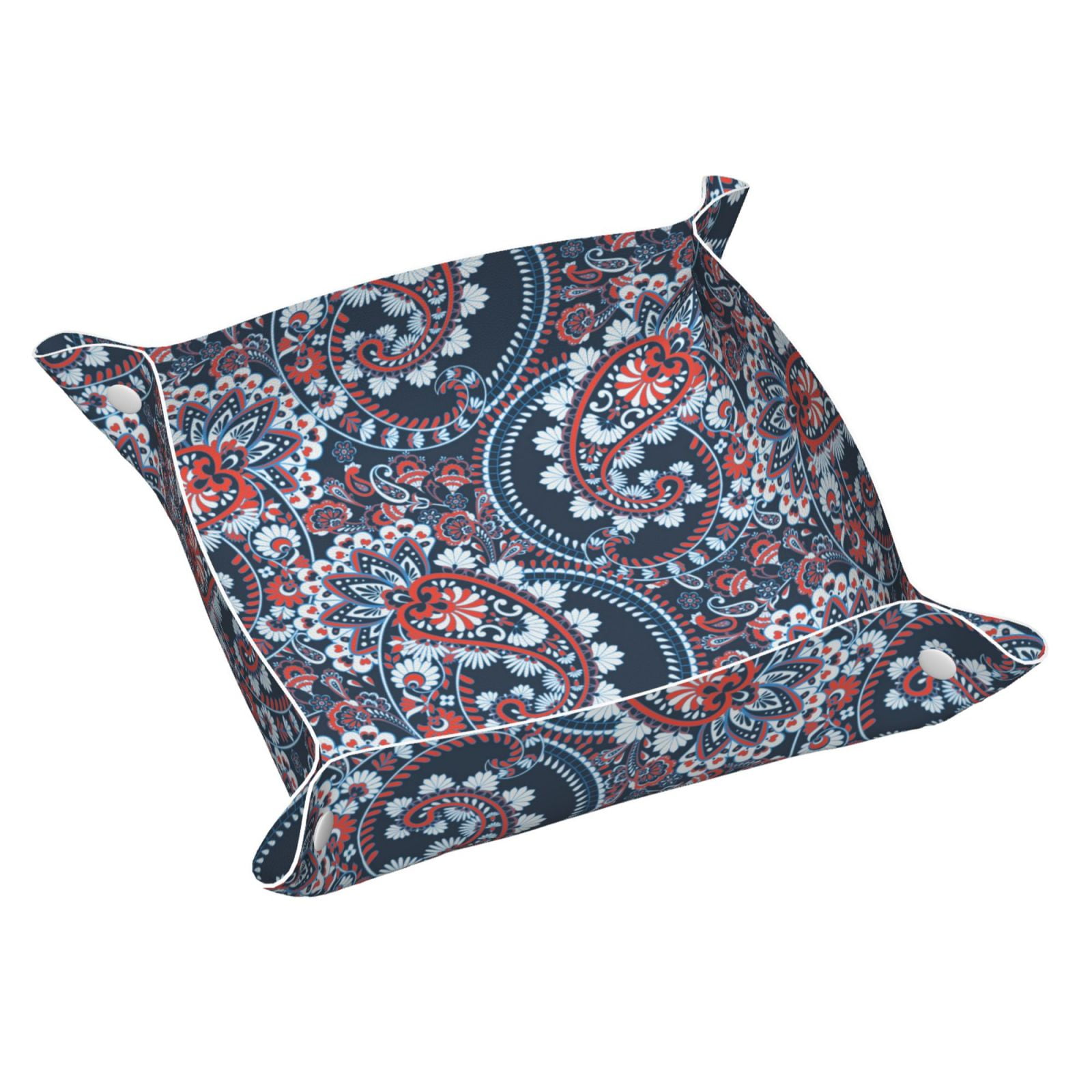 Valet Tray, Red Blue White Paisley Faux Leather Desk Tray Vanity Tray ...