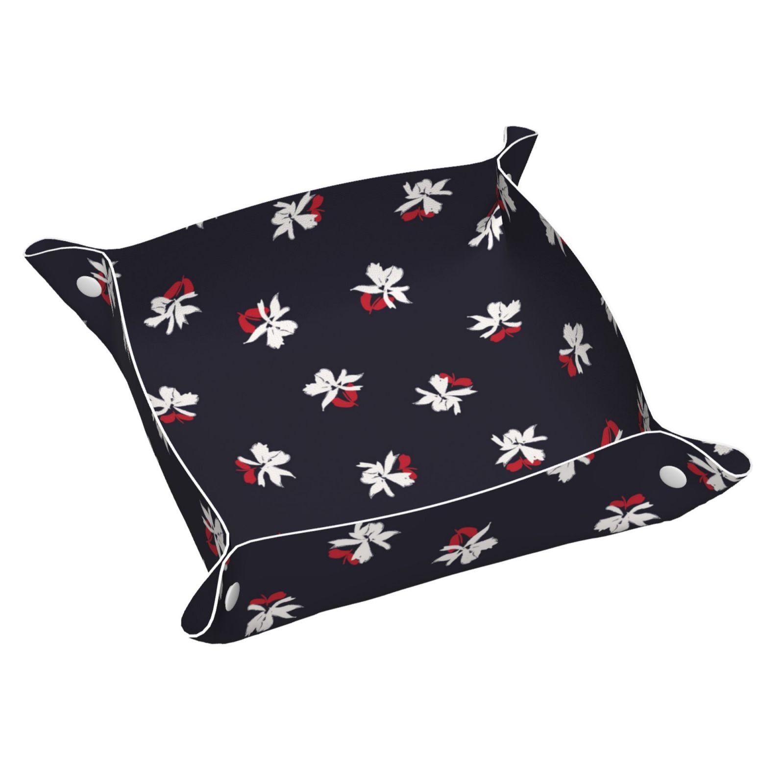 Valet Tray, Red Floral flower Faux Leather Desk Tray Vanity Tray Night ...