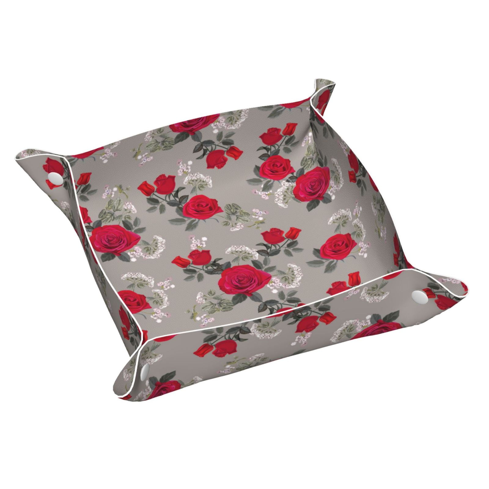 Valet Tray, Red Rose Flowers Faux Leather Desk Tray Vanity Tray Night ...