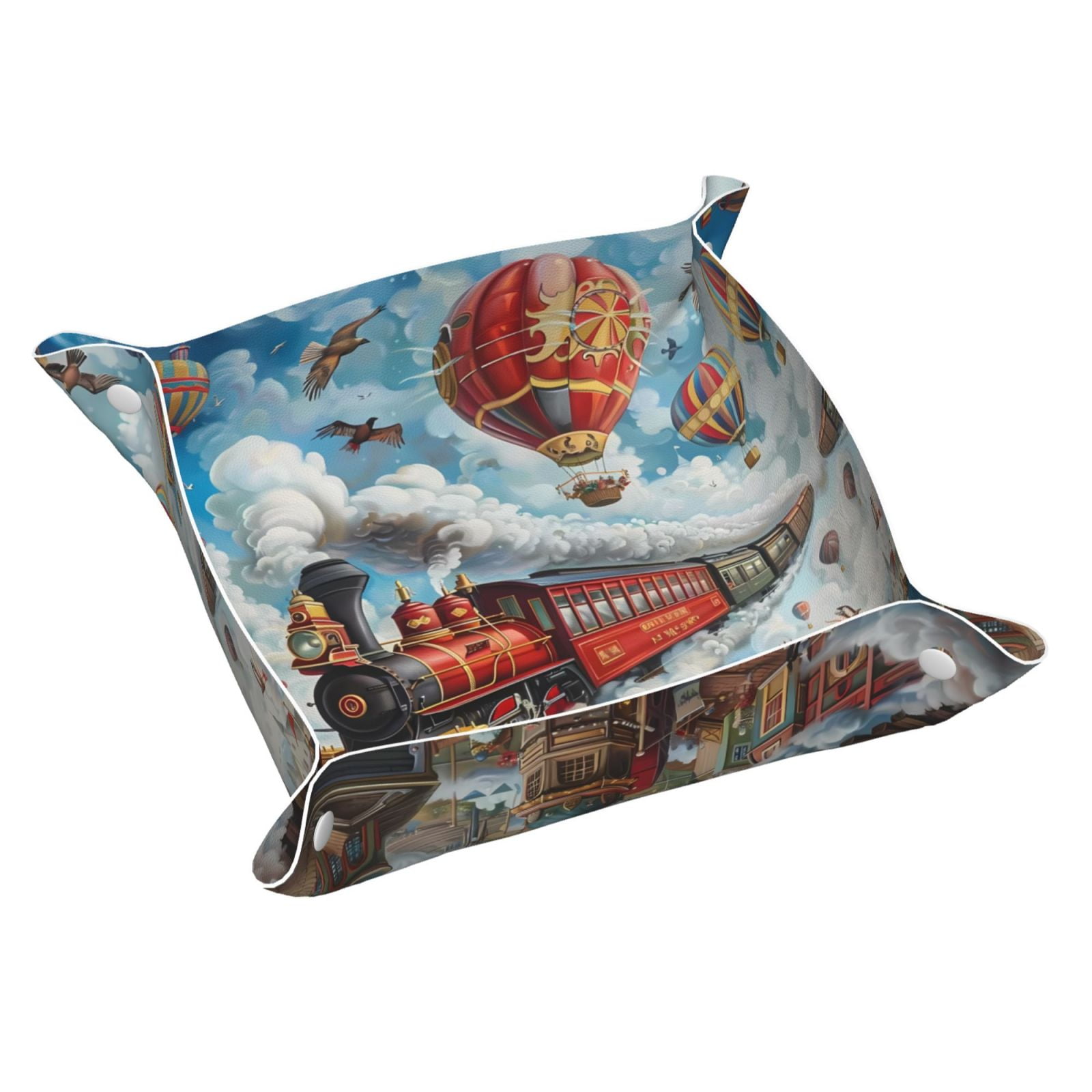 Valet Tray, Red Train Hot Air Balloon Faux Leather Desk Tray Vanity ...