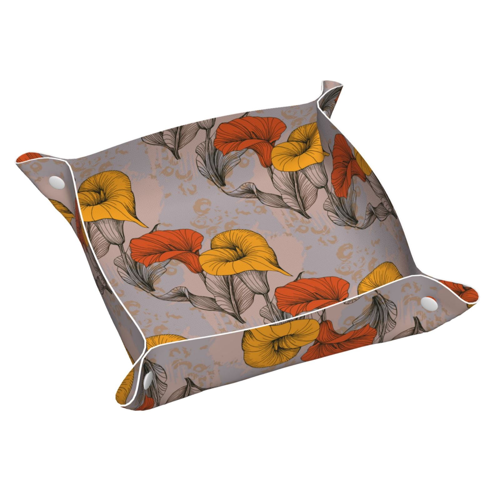 Valet Tray, Retro Calla Lily Flowers Faux Leather Desk Tray Vanity Tray ...