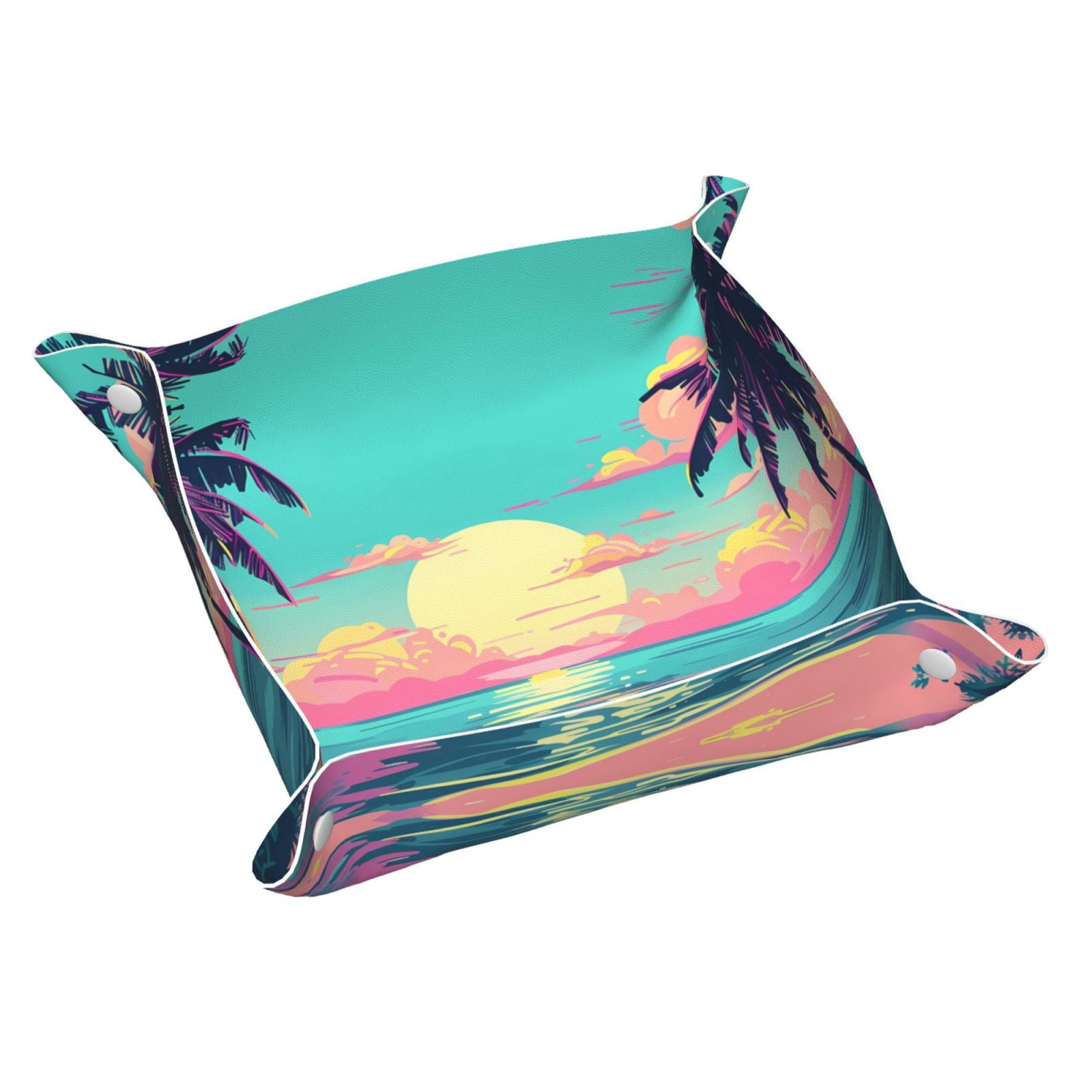 Valet Tray, Retro Palm Beach Sunset Faux Leather Desk Tray Vanity Tray ...