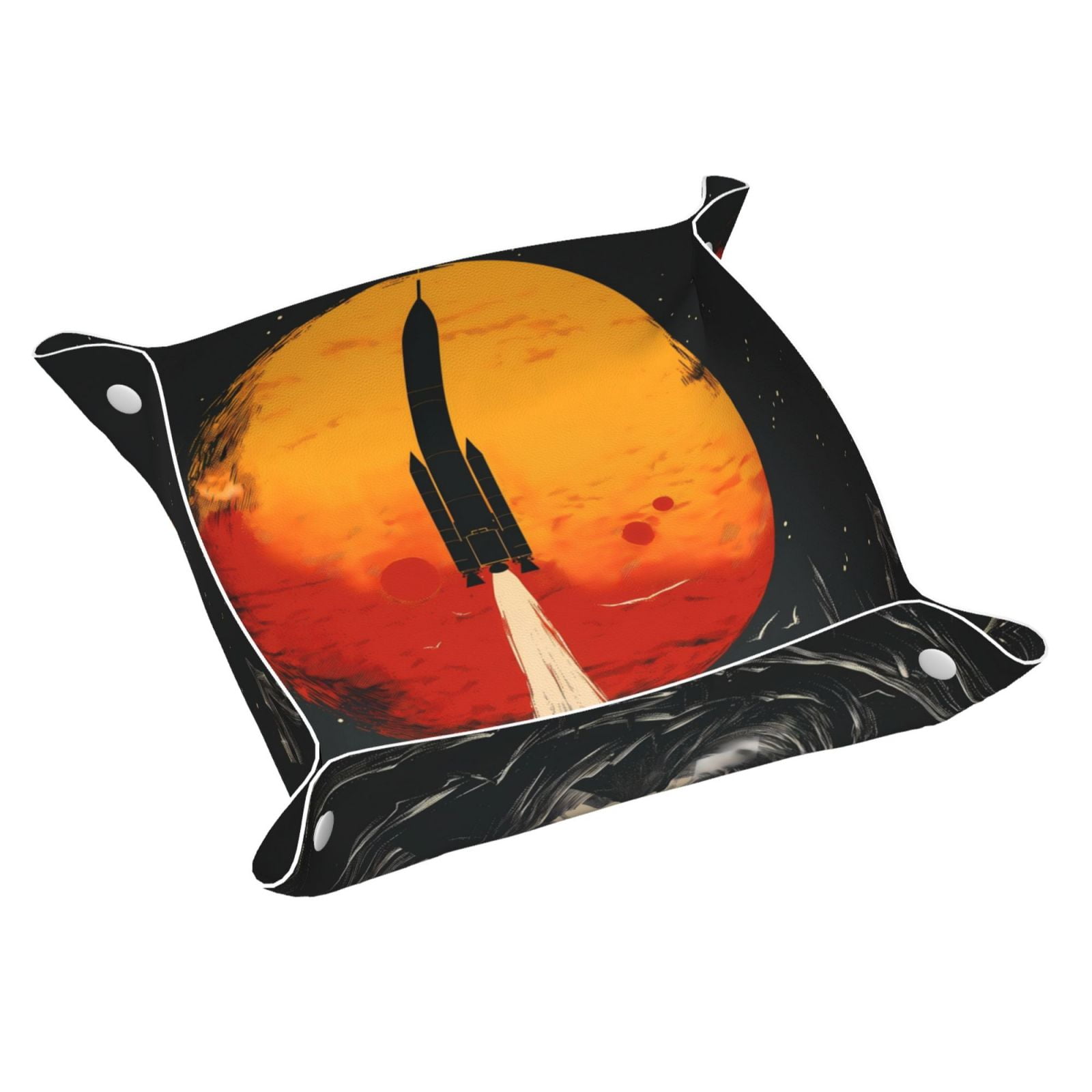 Valet Tray, Retro Space Rocket Launch Faux Leather Desk Tray Vanity ...