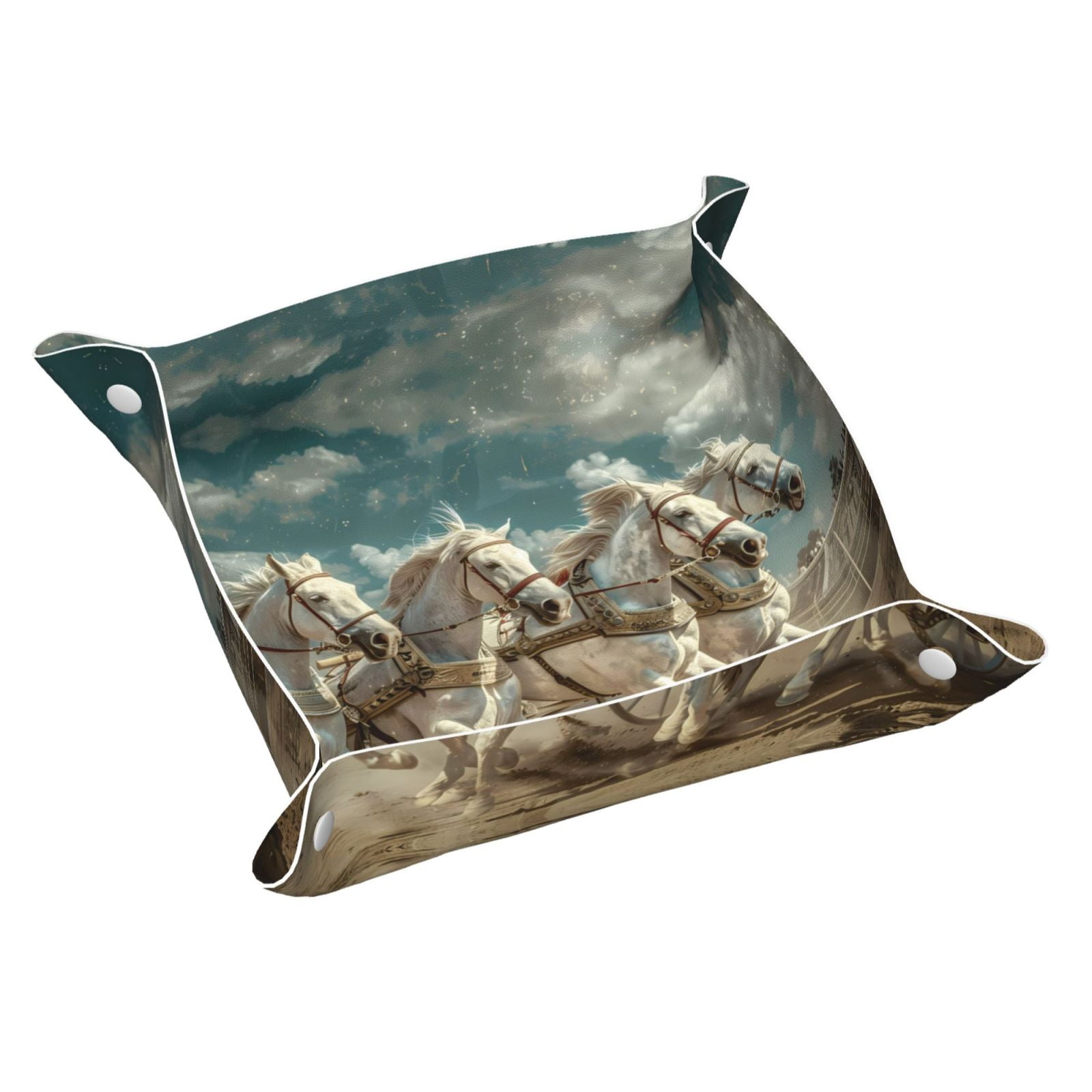 Valet Tray, Roman Chariot Horse Race Faux Leather Desk Tray Vanity Tray ...