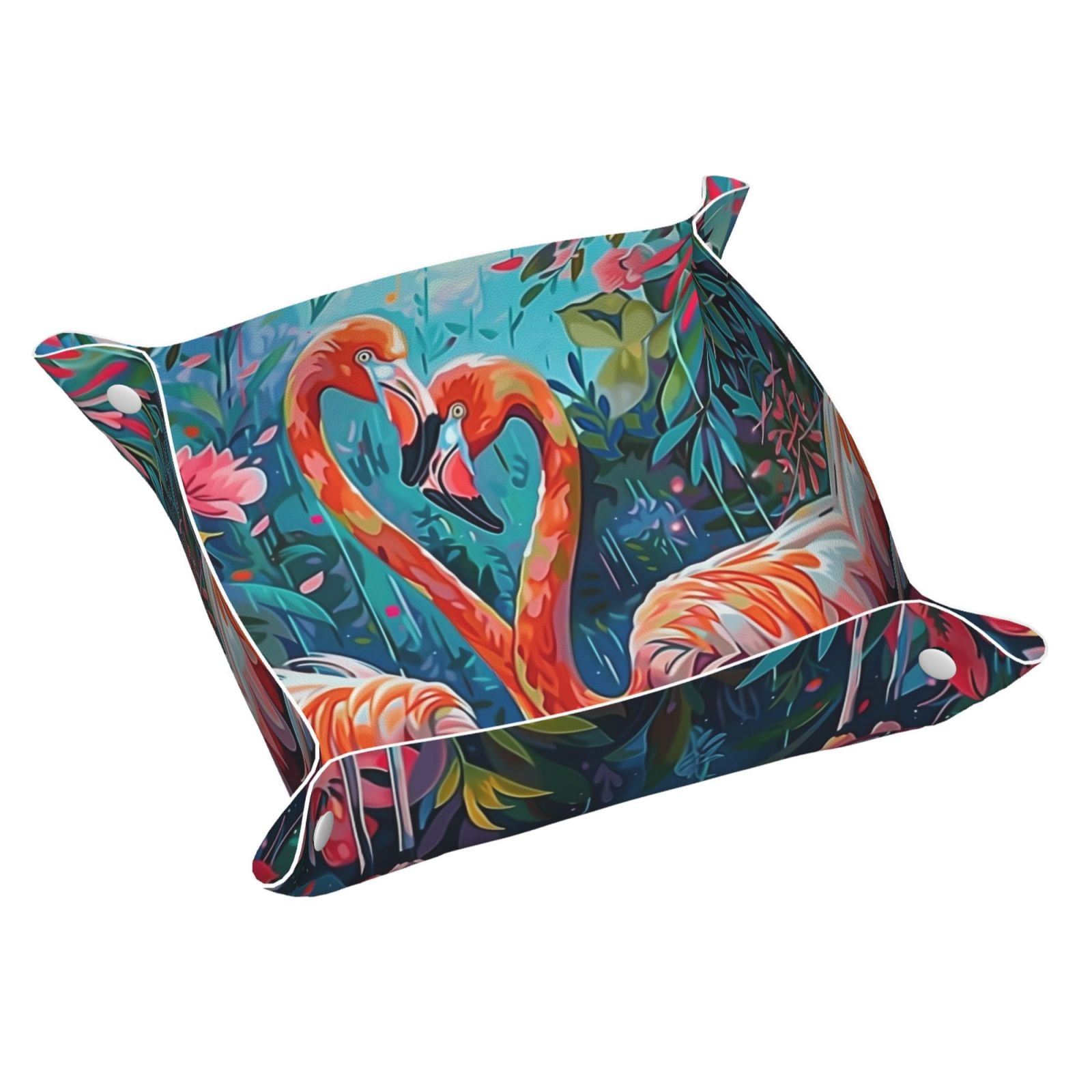 Valet Tray, Romantic Flamingo Pair Faux Leather Desk Tray Vanity Tray ...